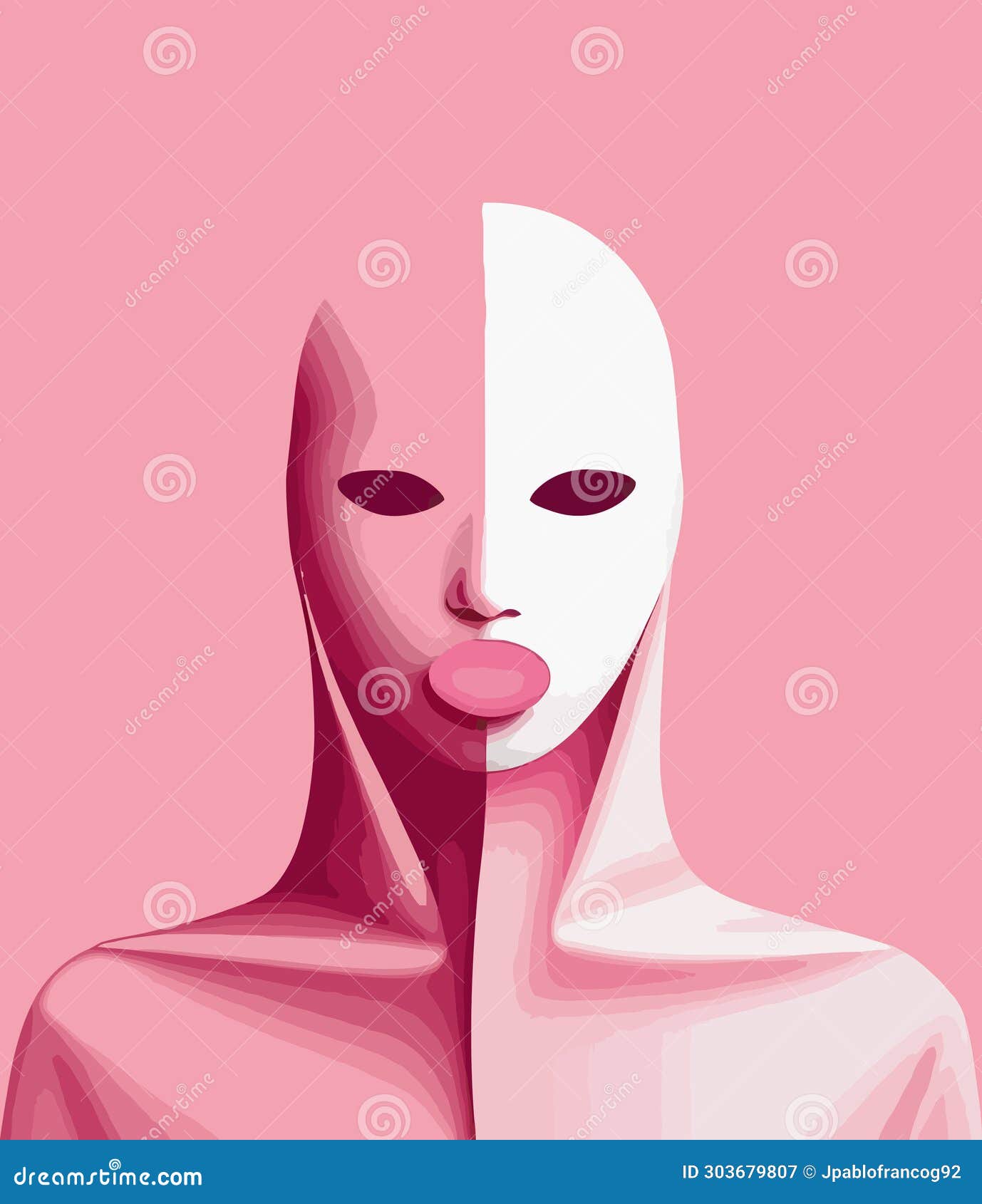 Figure with a Neutral Expression in Monochromatic Shades of Pink Stock ...