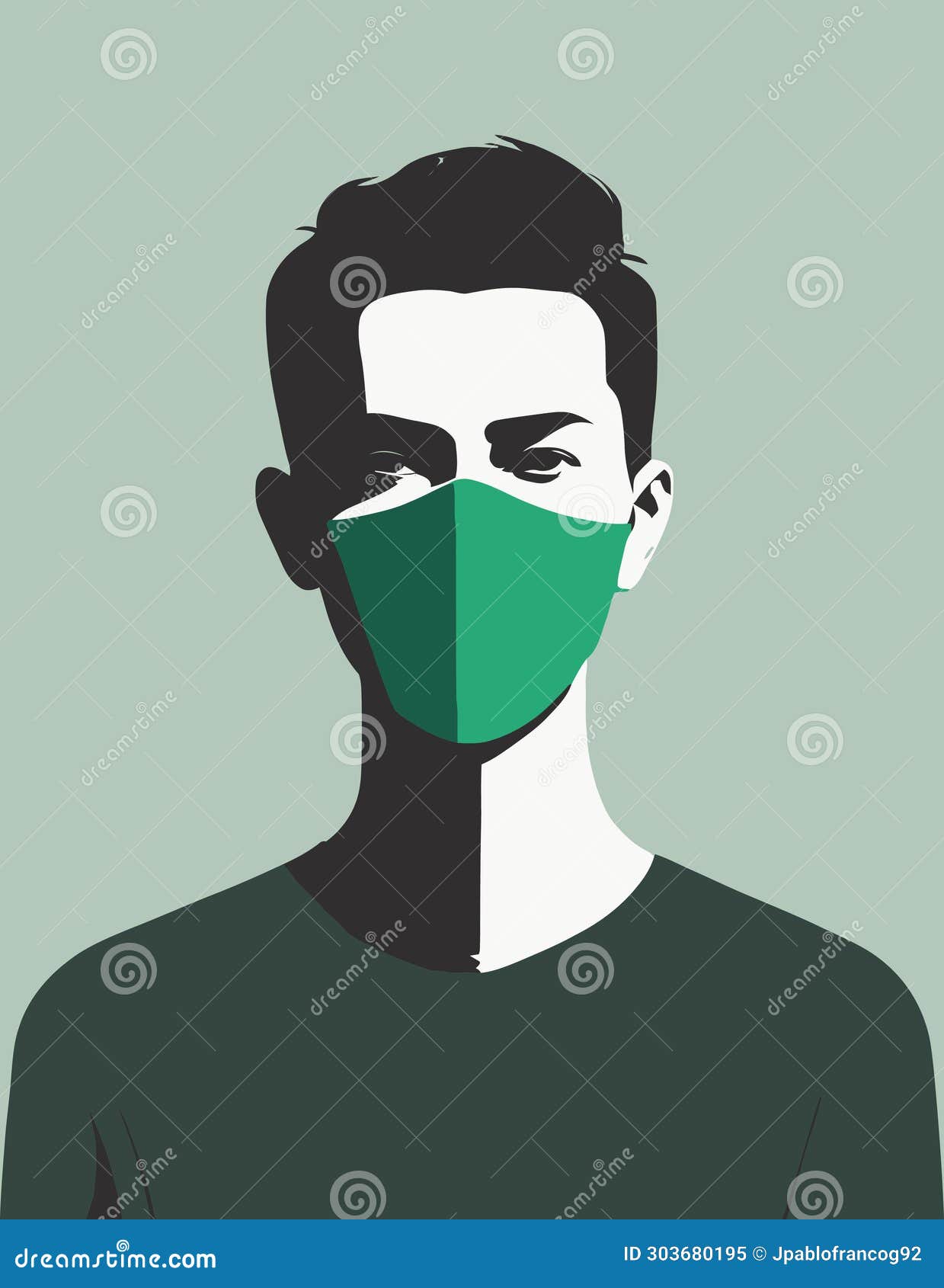 Vector Illustration of Person with Monochromatic Face Mask Stock Vector ...