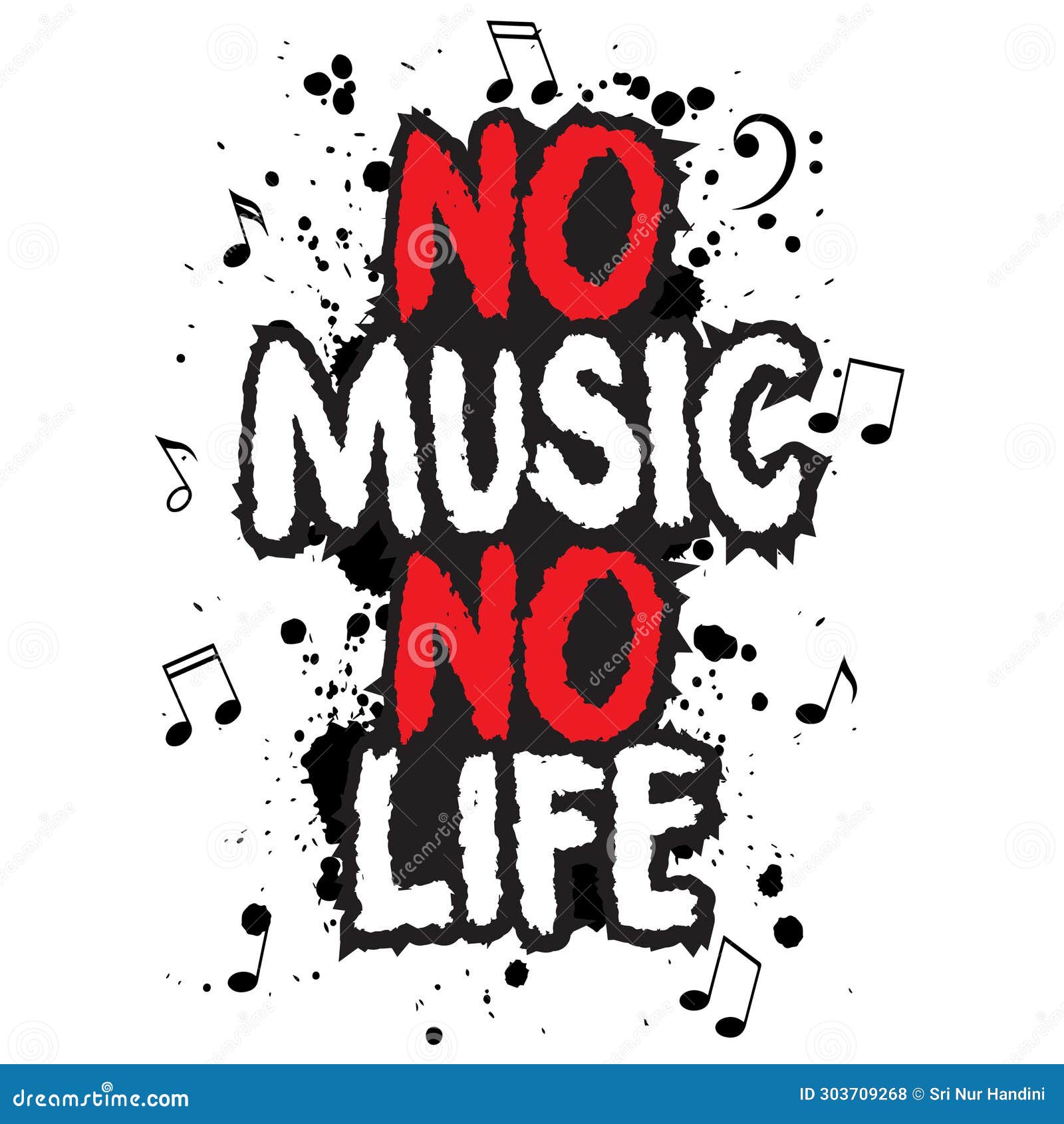 No Music No Life. Hand Drawn Lettering. Vector Illustration. Stock ...