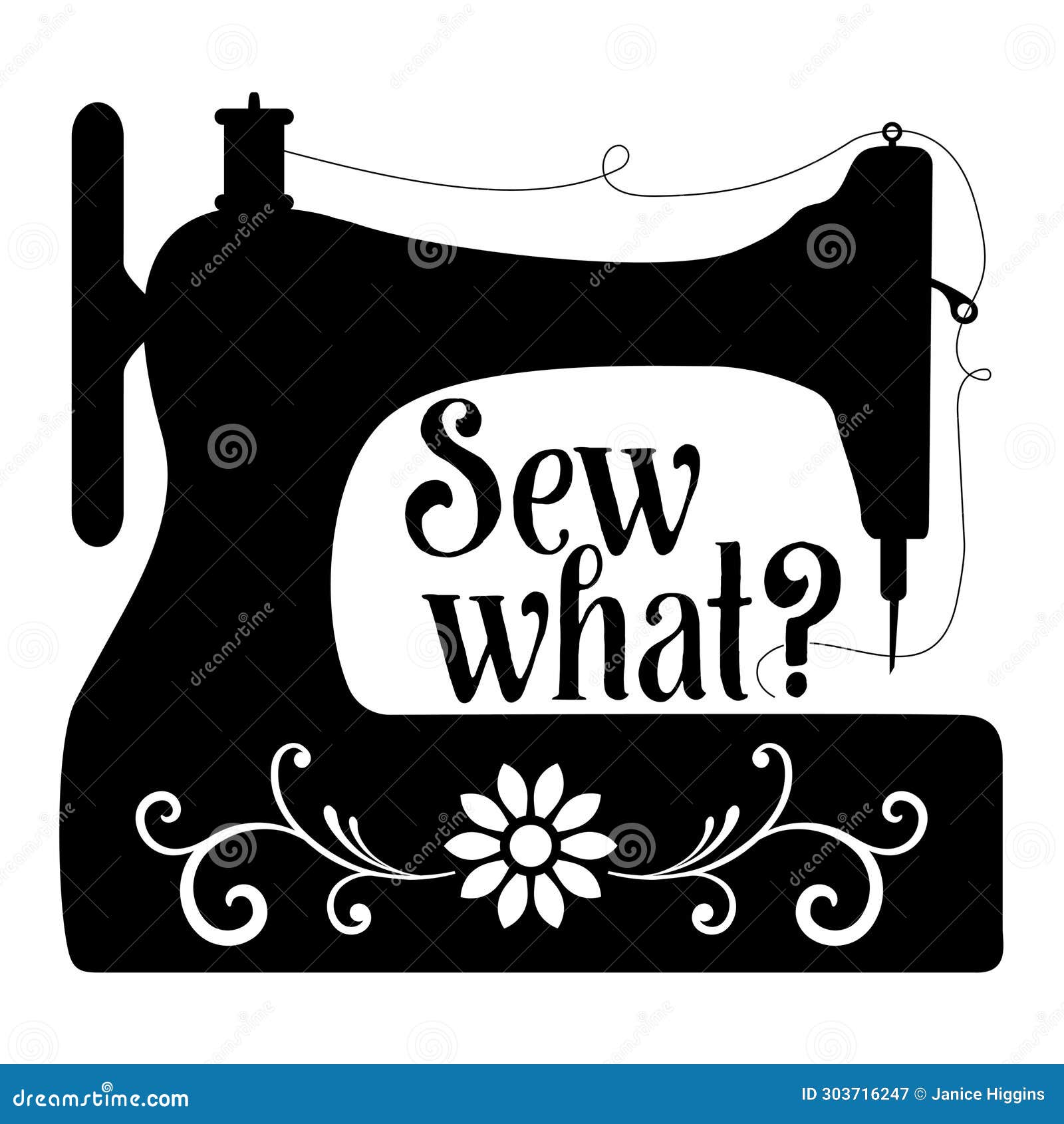 Sew What Crafting Quote with Antique Sewing Machine Stock Vector ...