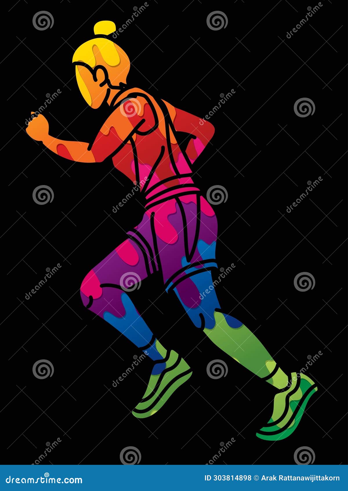 A Woman Running Action Marathon Runner Start Running Cartoon Sport ...