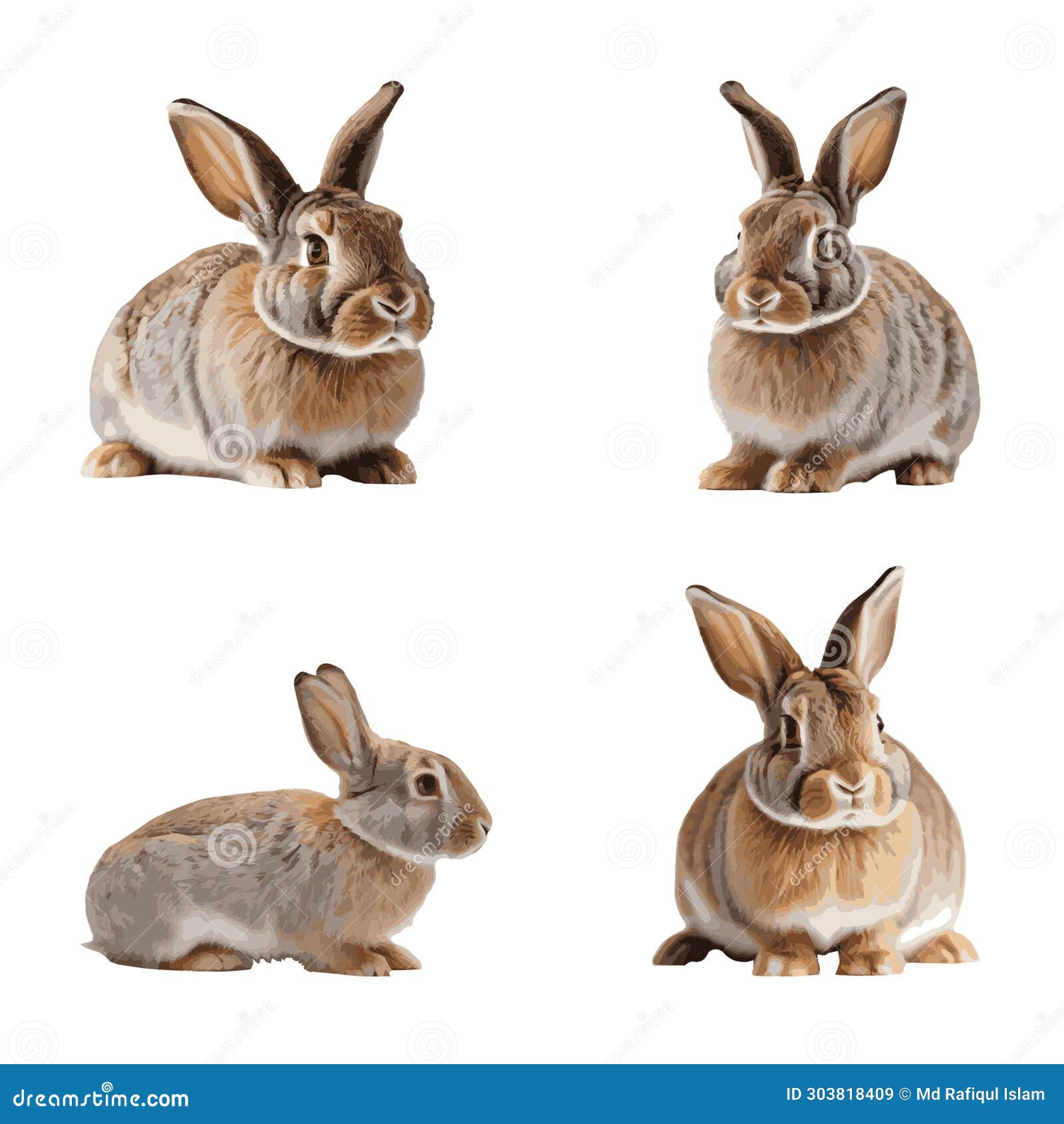 Beautiful Rabbit Set Isolated on a White Background Stock Illustration ...