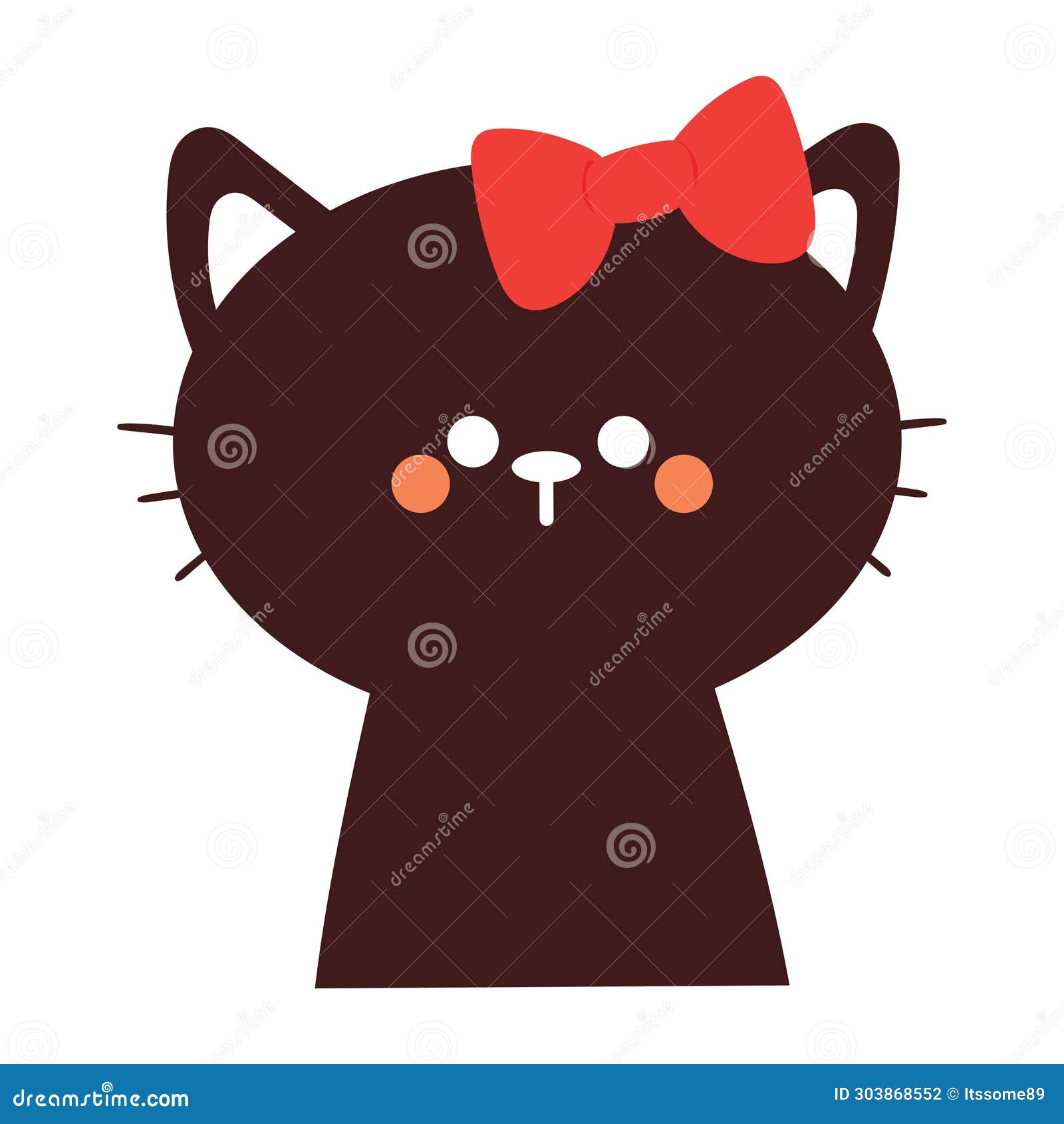 Hand Drawing Cartoon Cat Wearing Ribbon Stock Illustration ...