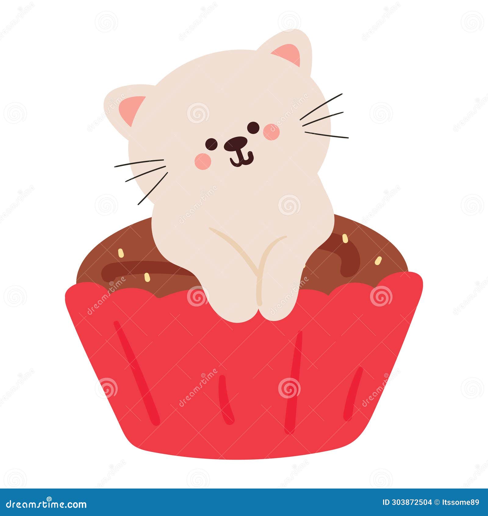 Hand Drawing Cartoon Cupcake with Cat Stock Illustration - Illustration ...