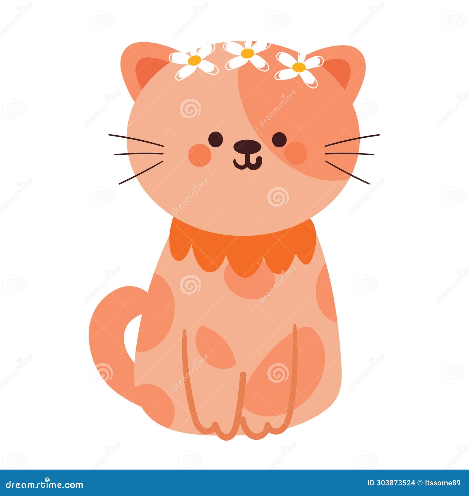Hand Drawing Cartoon Cat Wearing Ribbon Stock Illustration ...