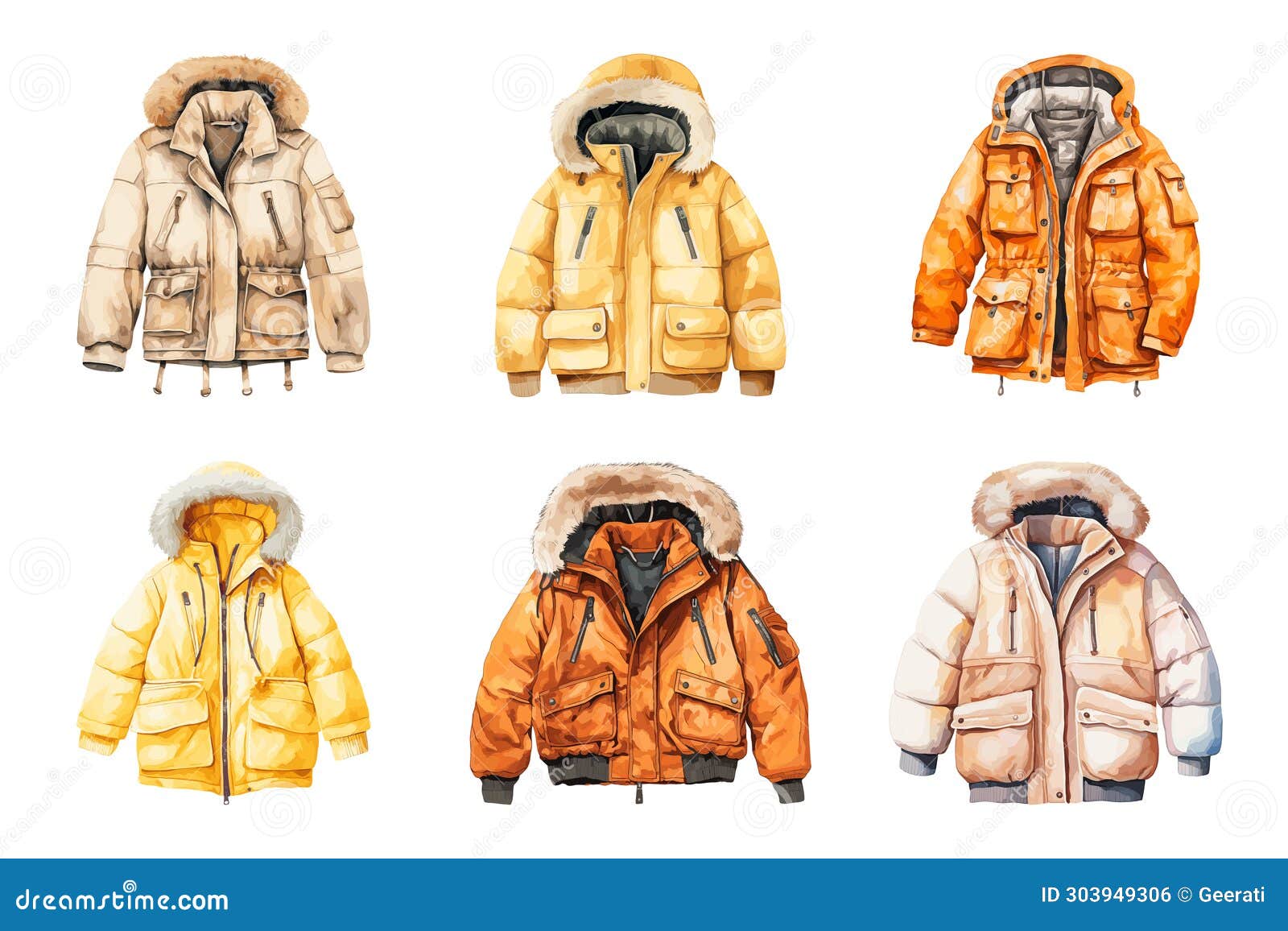 Watercolor Winter Jacket Set, Winter Accessories, Vector Illustration ...