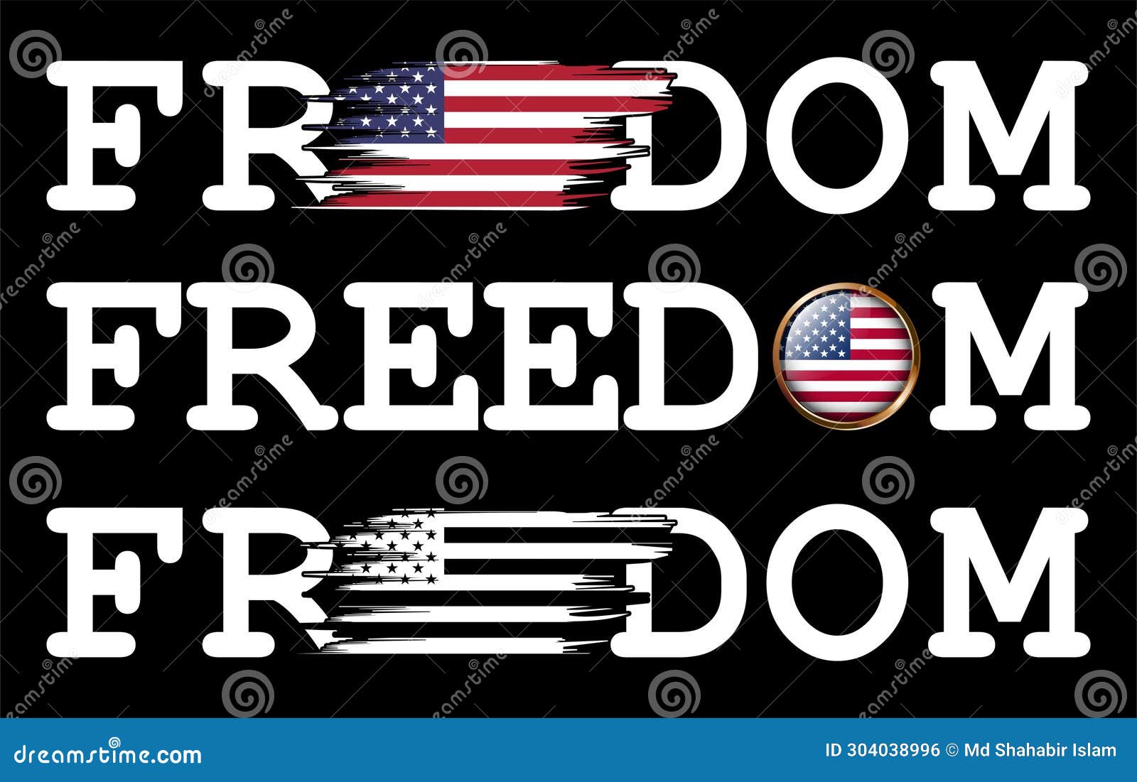 Freedom Text with Usa Flag Tshirt Design Stock Vector - Illustration of ...