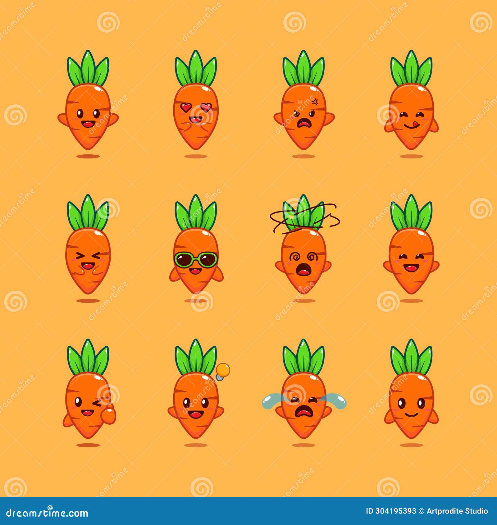 Cute Carrot Cartoon Character Vector Illustration Stock Vector