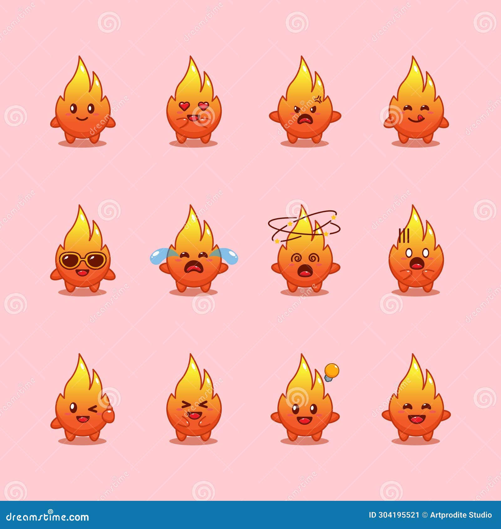 Cute Fire Cartoon Character Vector Illustration. Stock Vector ...
