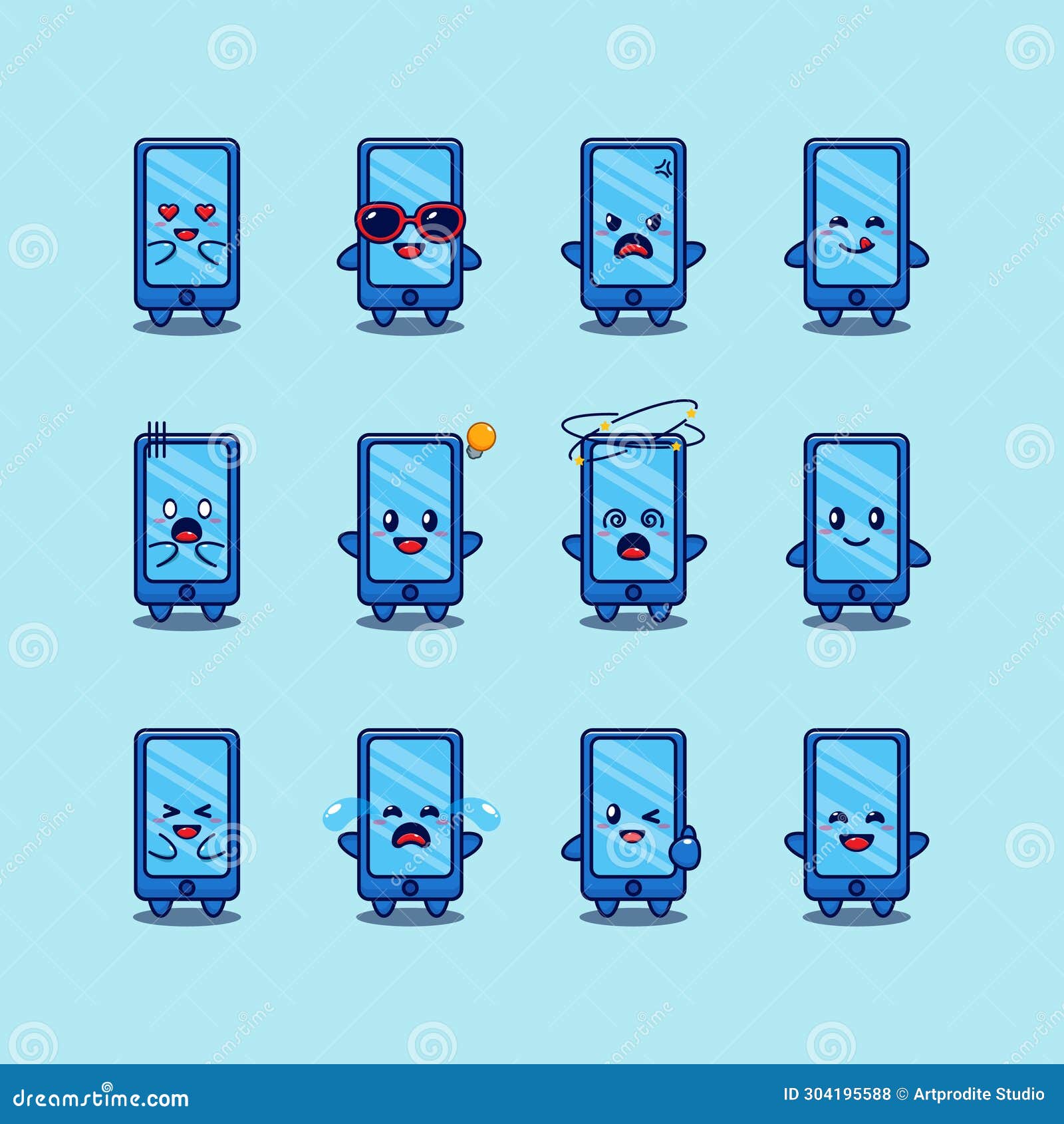 Cute Phone Cartoon Character Vector Illustration. Stock Vector ...