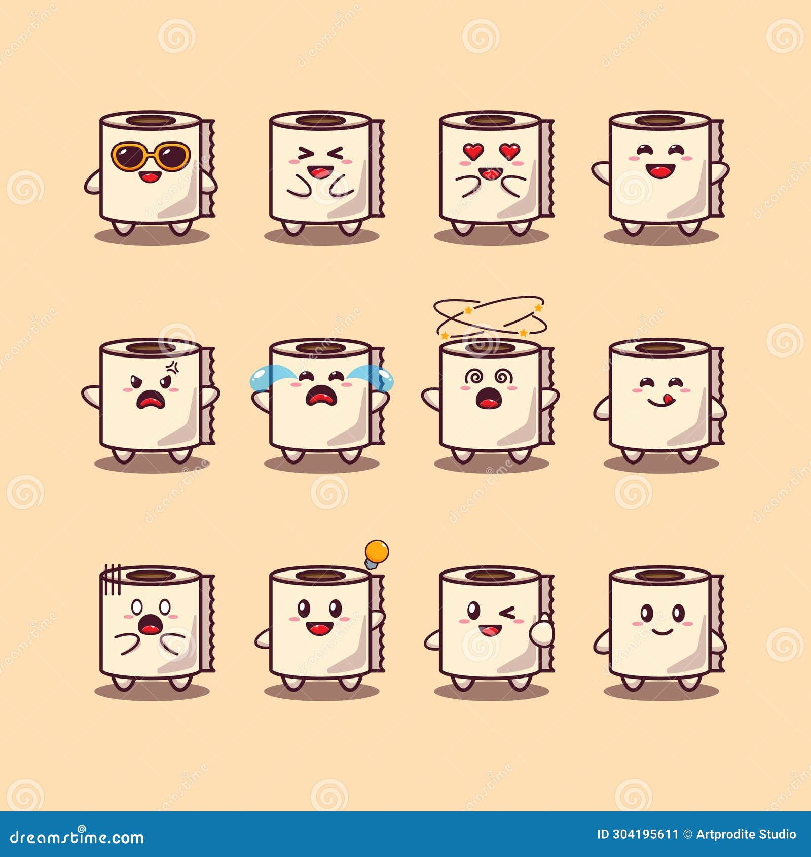 Cute Toilet Paper Cartoon Character Vector Illustration. Stock Vector ...