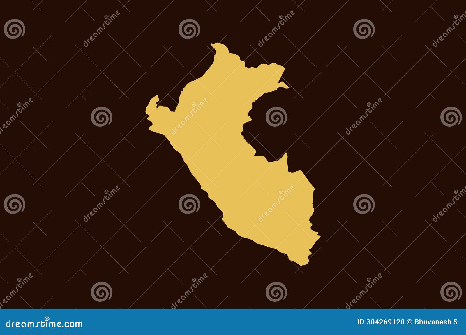 Gold Colored Map Design Isolated on Brown Background of Country Peru ...