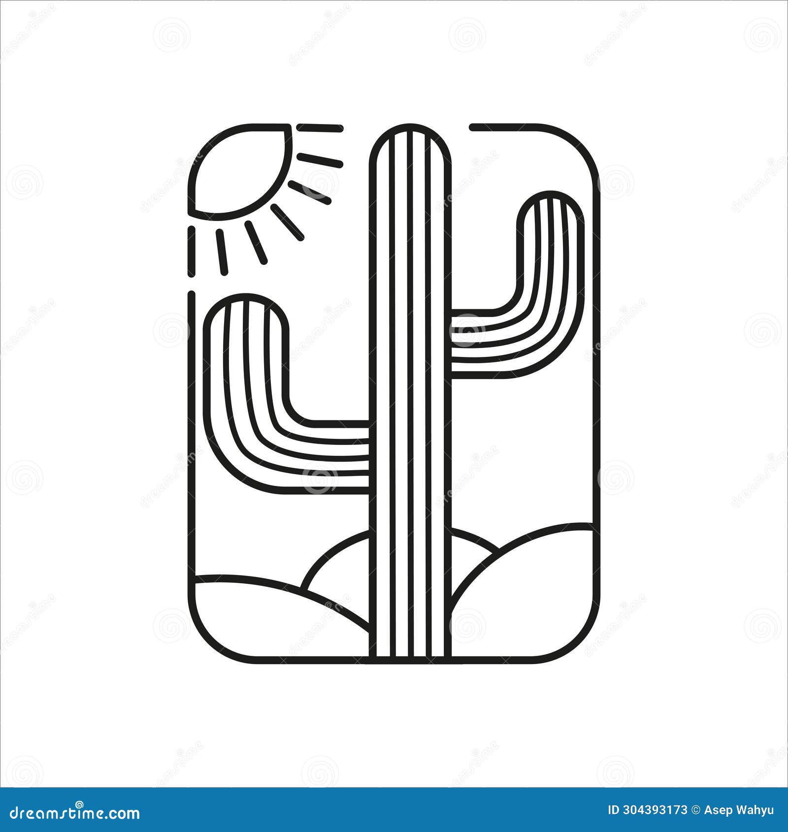 Desert, Cactus, Sun Icon. Simple Line, Vector Element on White ...