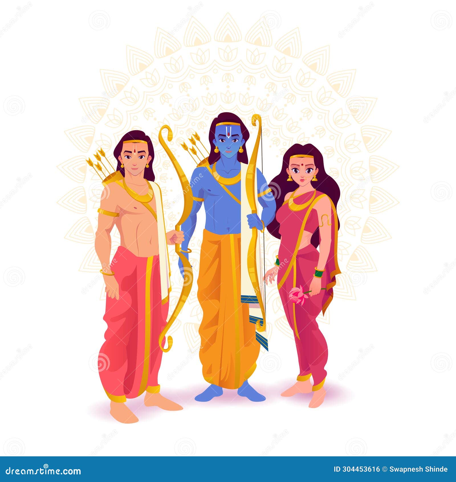 Lakshman Lord Rama, Goddess Sita Cartoon Character Vector Illustration ...