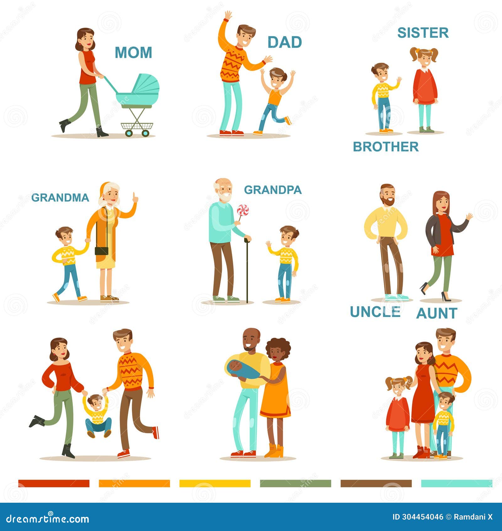 Design Template Various Harmonious Family Characters Stock Vector ...