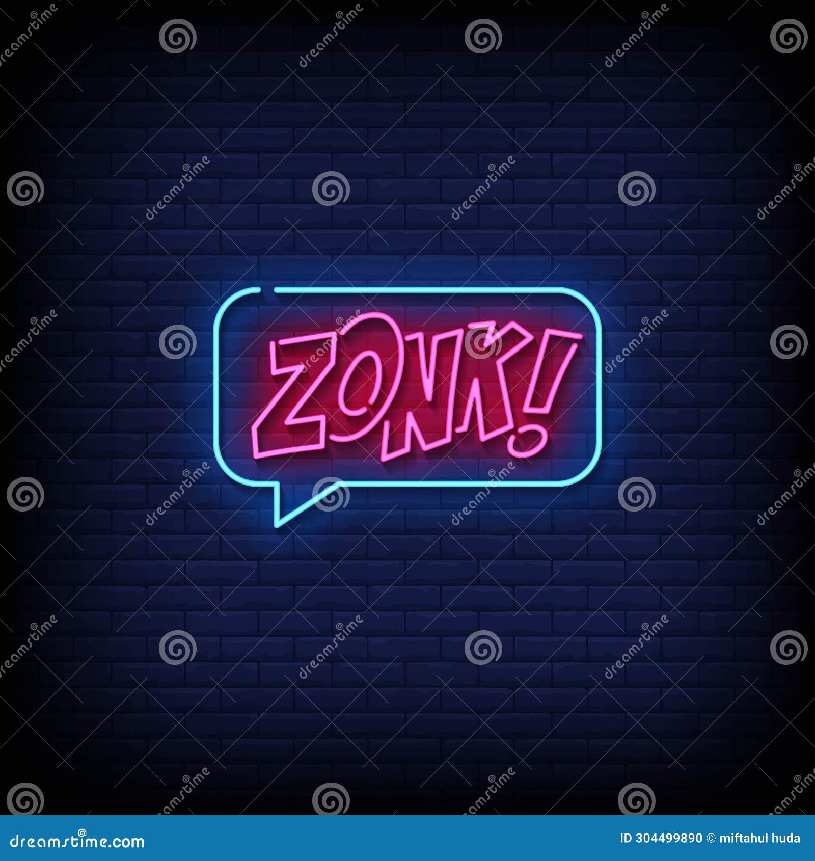 Neon Sign Zonk with Brick Wall Background Vector Stock Vector ...