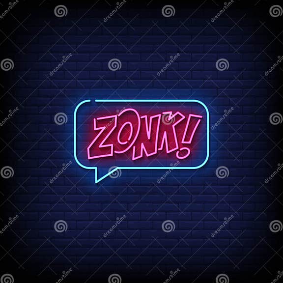 Neon Sign Zonk with Brick Wall Background Vector Stock Vector ...