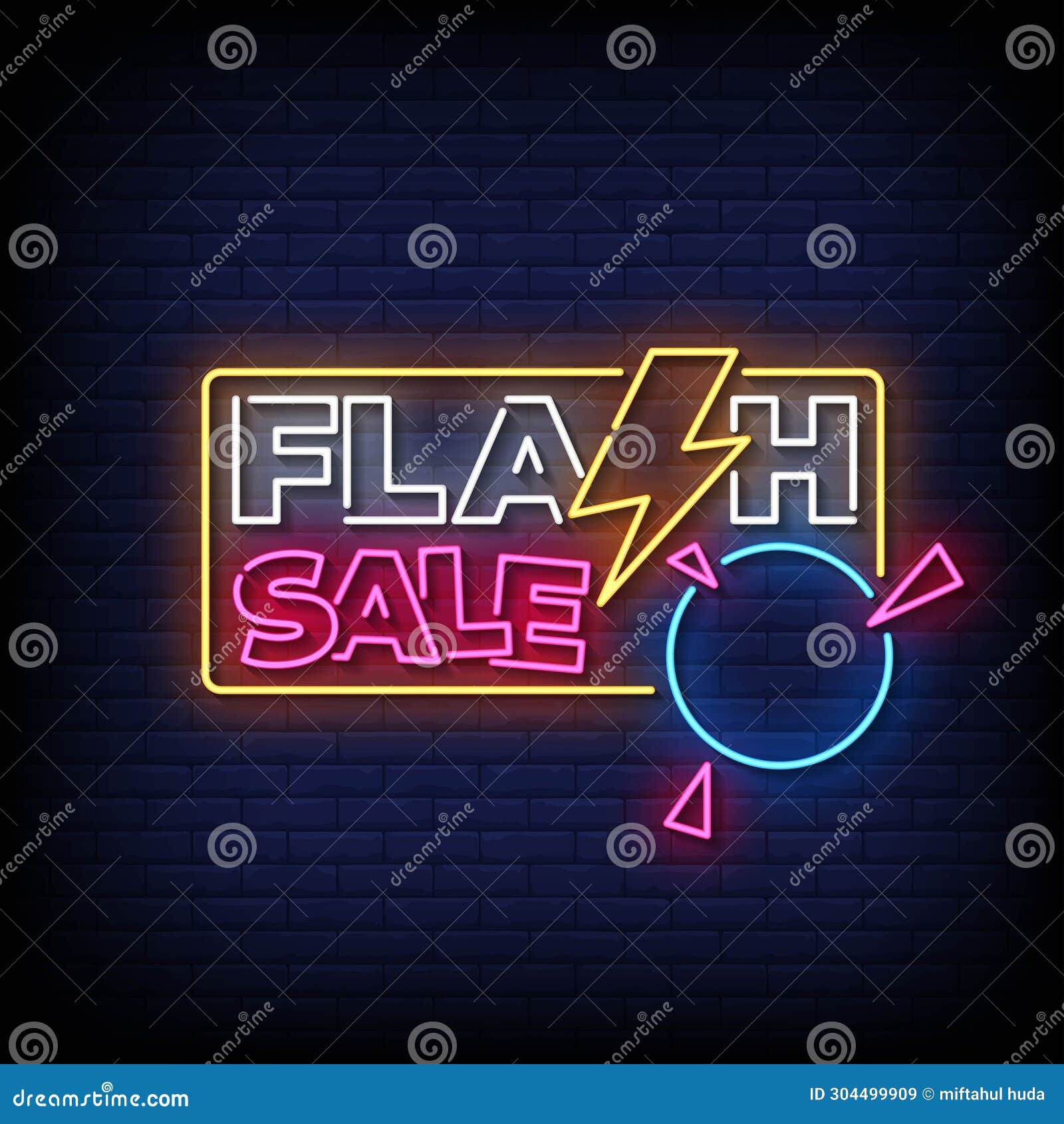 Neon Sign Flash Sale with Brick Wall Background Vector Stock Vector ...