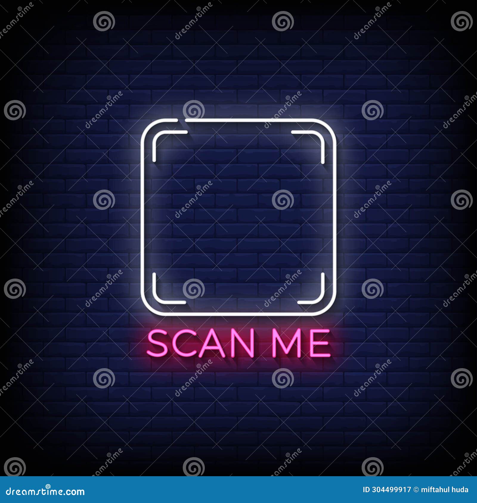Neon Sign Scan Me with Brick Wall Background Vector Stock Vector ...