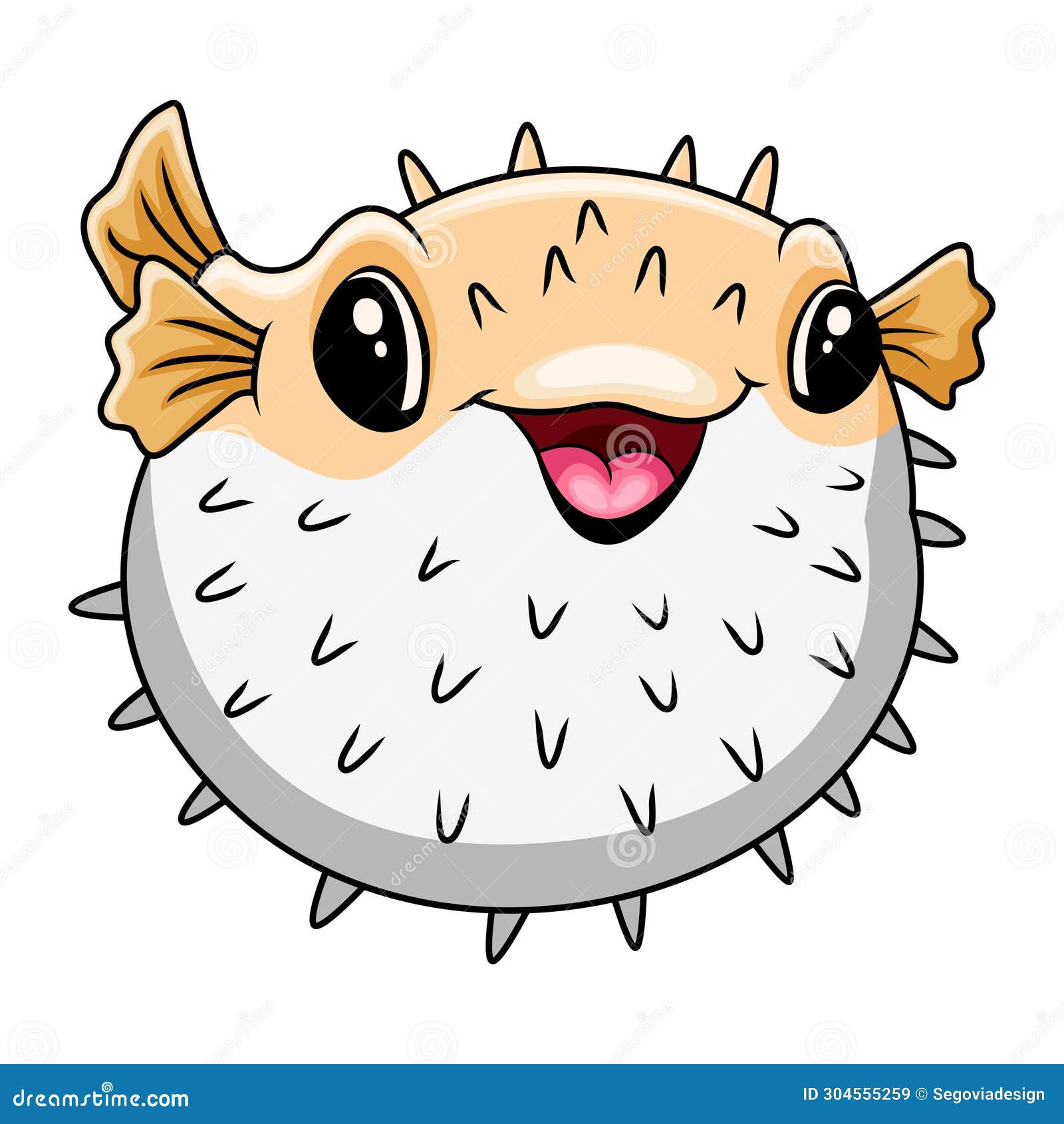 Cute Funny Cartoon Pufferfish A Smile | CartoonDealer.com #304555259