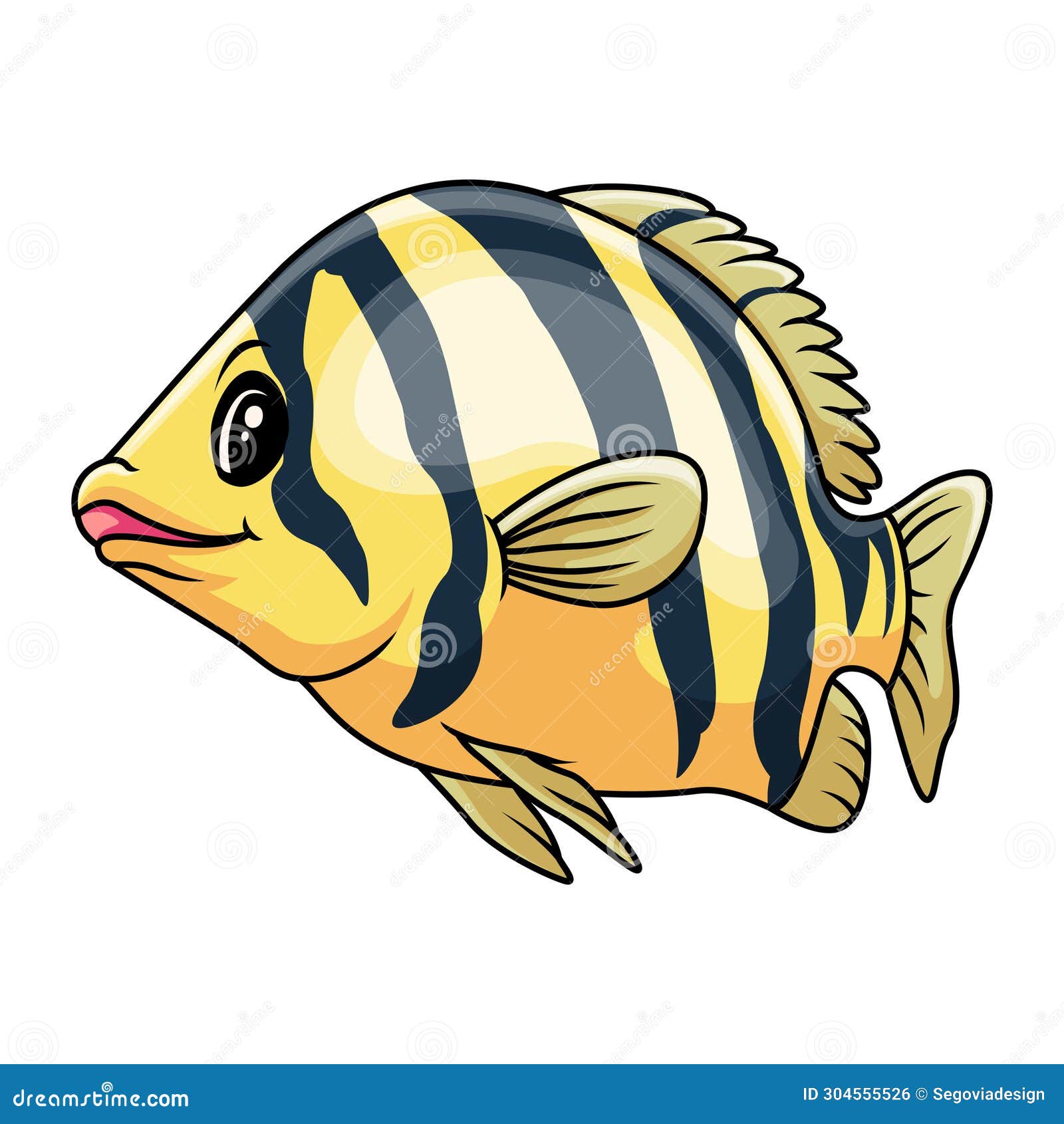 Funny Cute Tiger Fish Cartoon Stock Vector - Illustration of icon ...