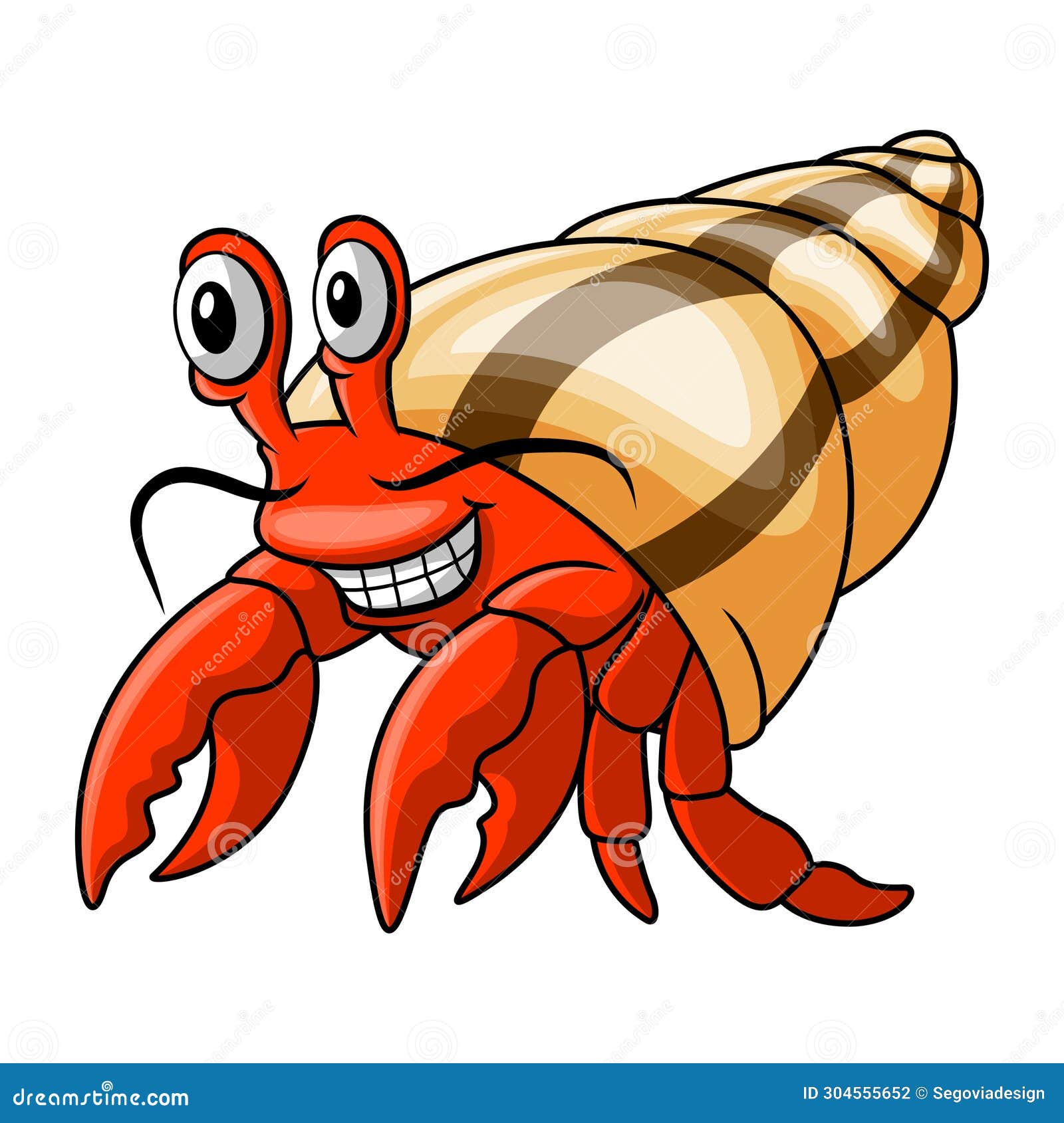 Cartoon Hermit Crab Isolated On White Background. Vector Close-up ...