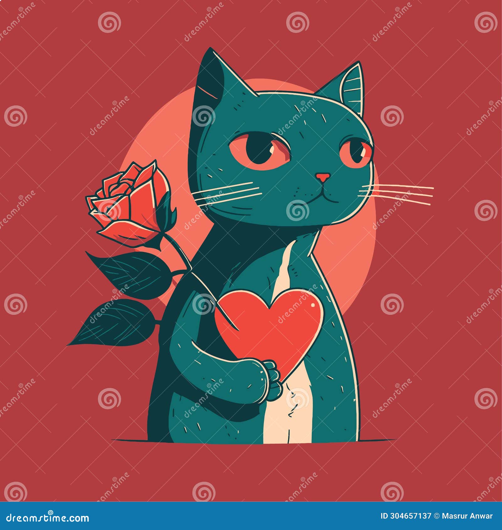 Cat Valentine Give All Love Flower and Heart Stock Vector ...