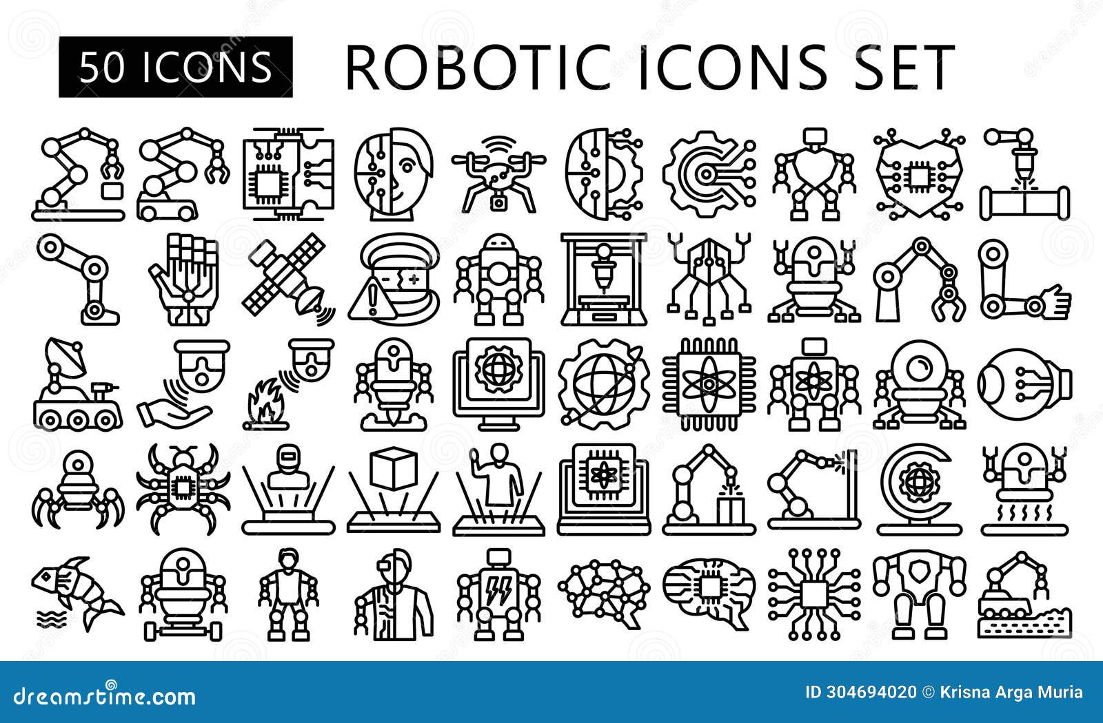 Robotic Black Outline Icons Pack Stock Illustration - Illustration of ...