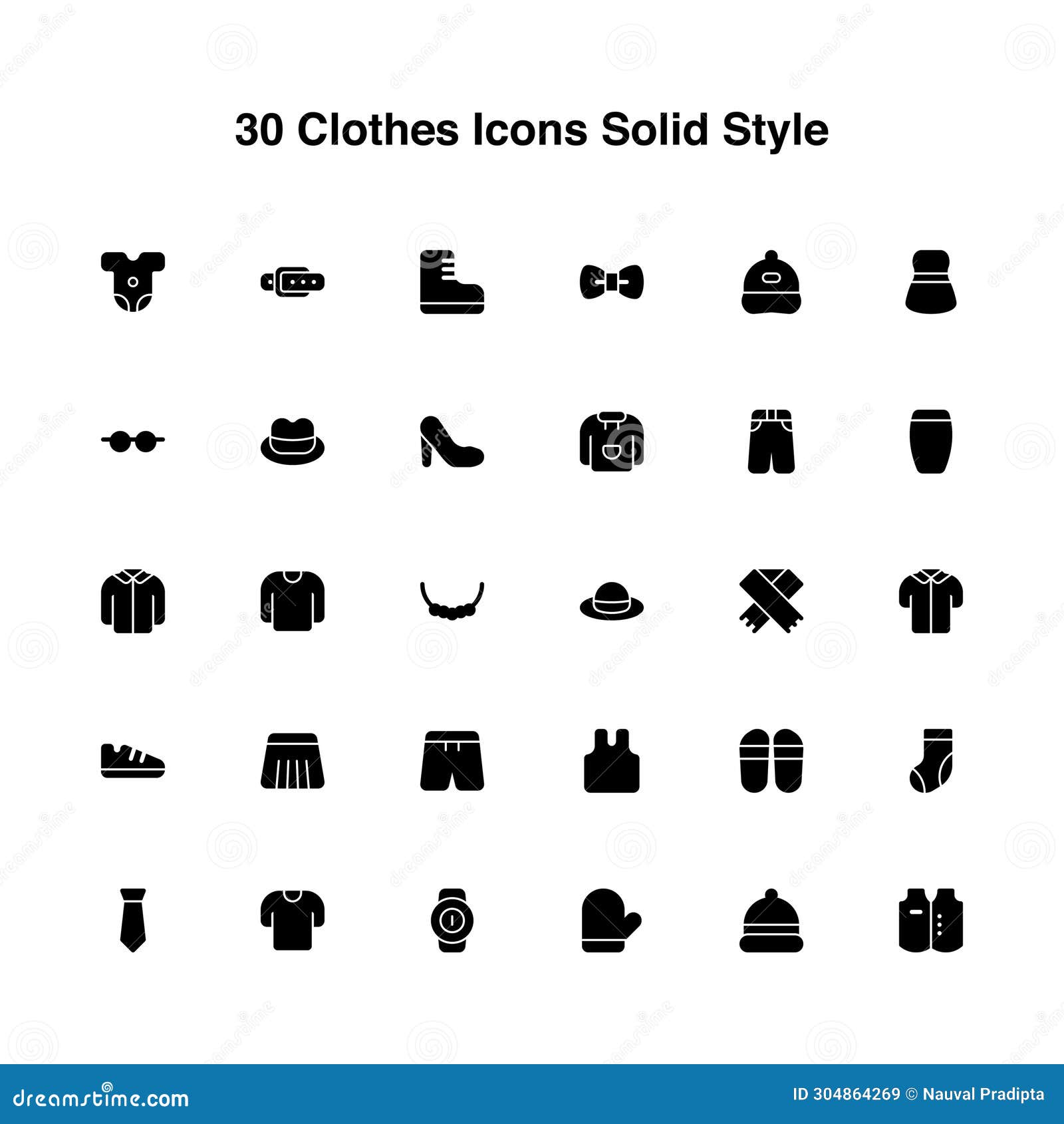 30 Clothes Icons Set Solid Style Icon Stock Vector - Illustration of ...