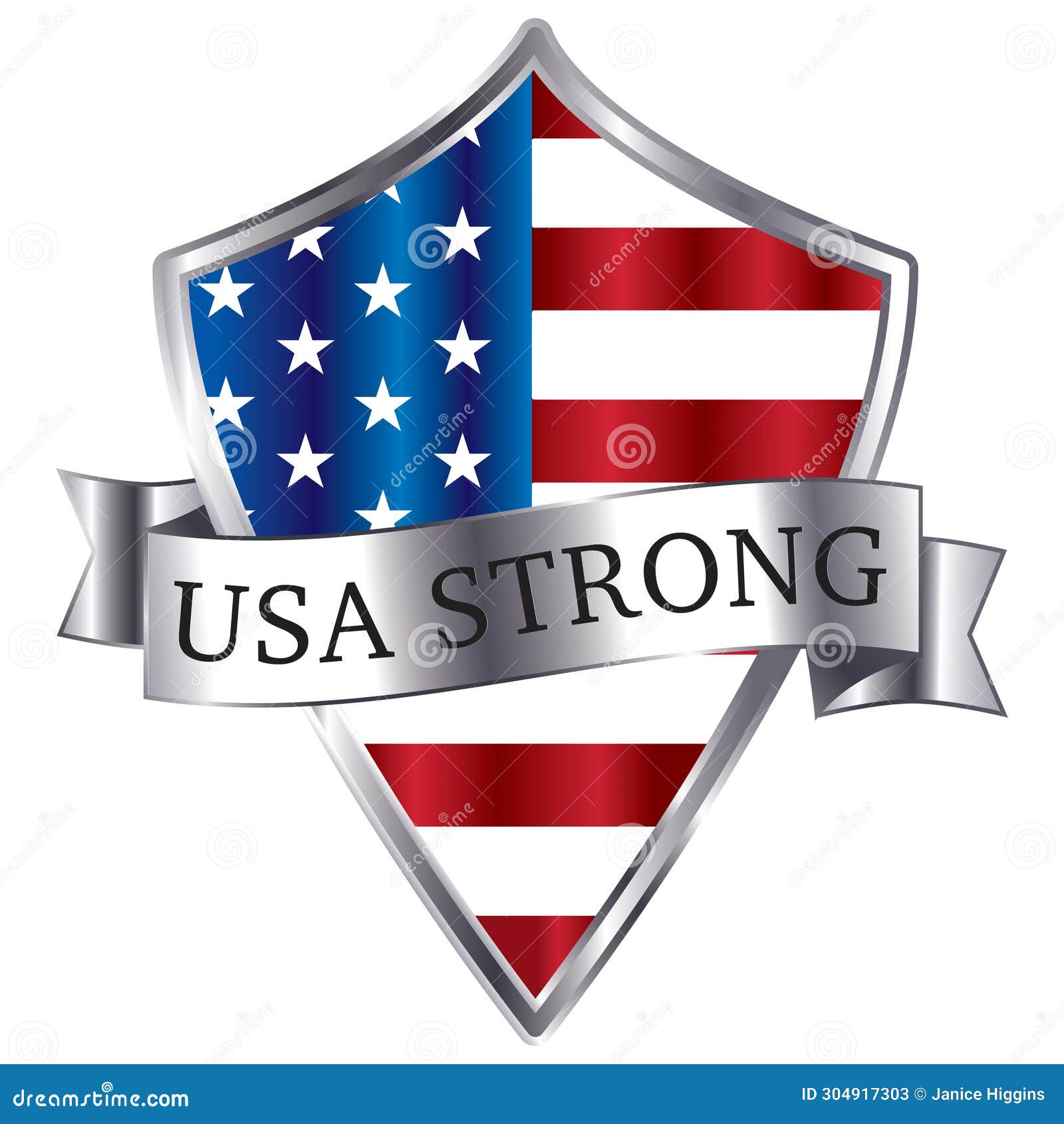Mettaic Shield with the Anerican Flag Inside and Banner Saying USA ...
