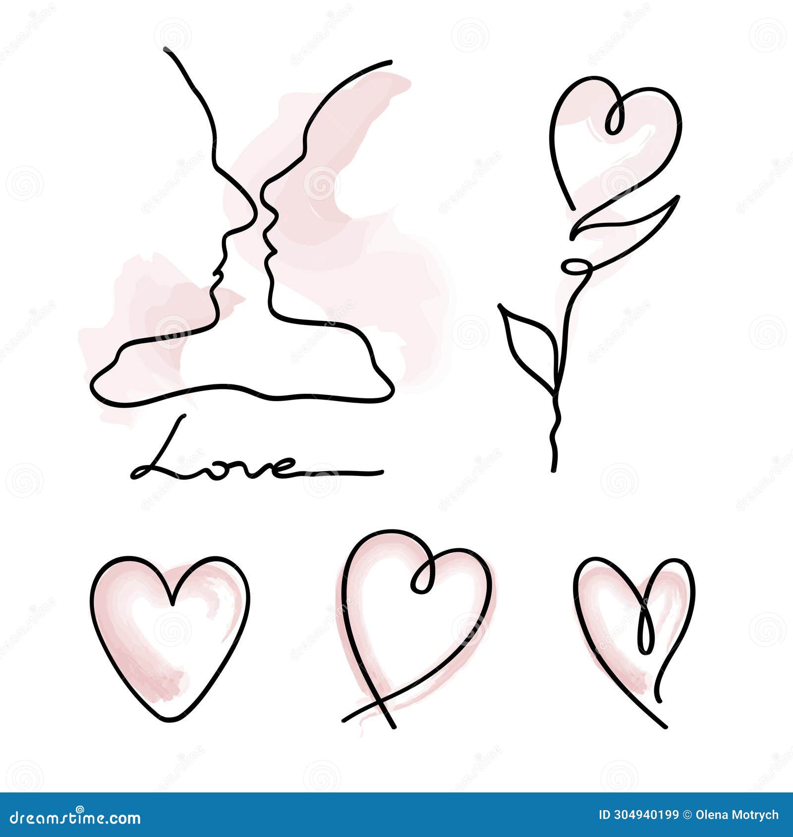 Doodle Outline Romantic Elements. Scribbles Hearts. Stock Vector ...