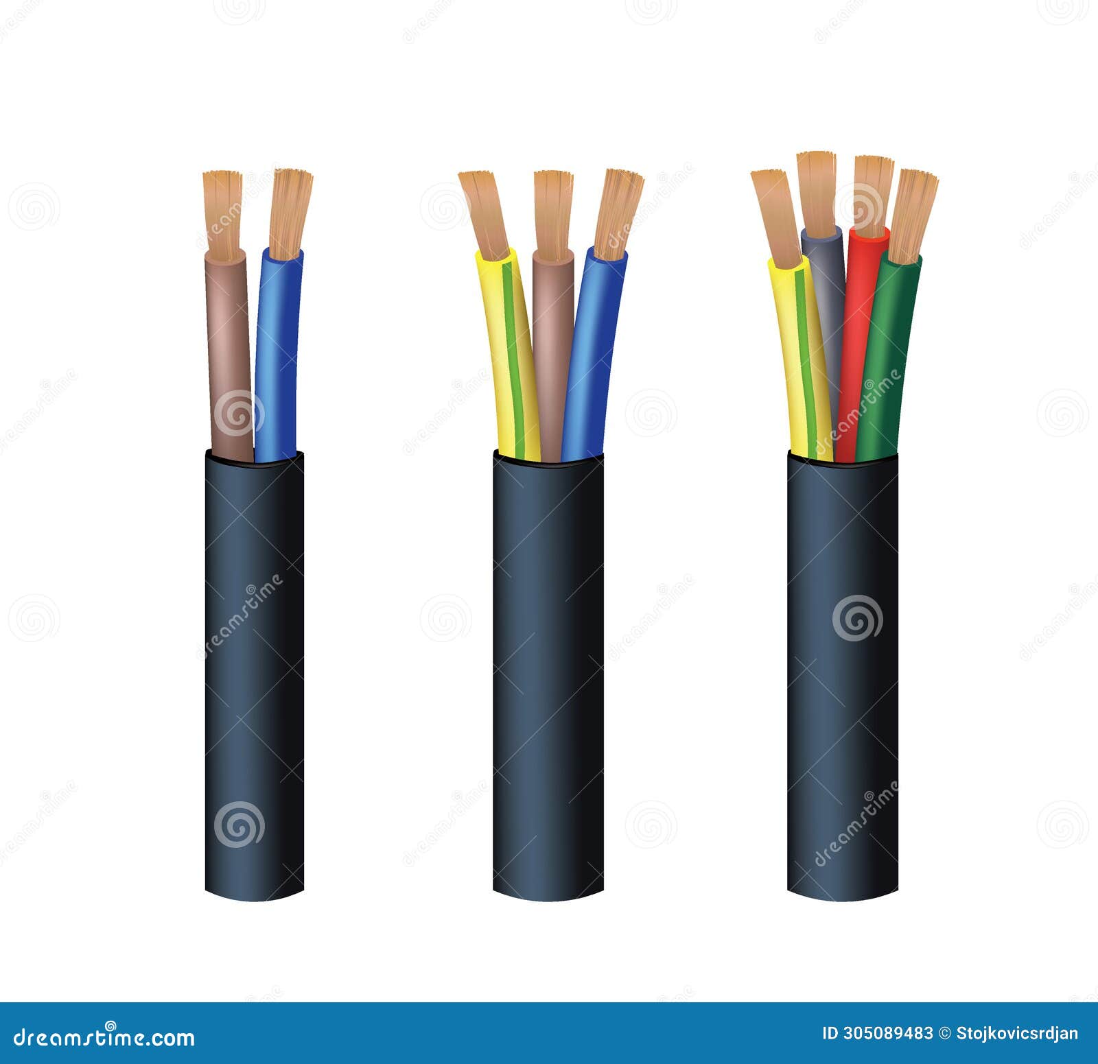 Electric Power Cables, Three Types Stock Vector - Illustration of line ...