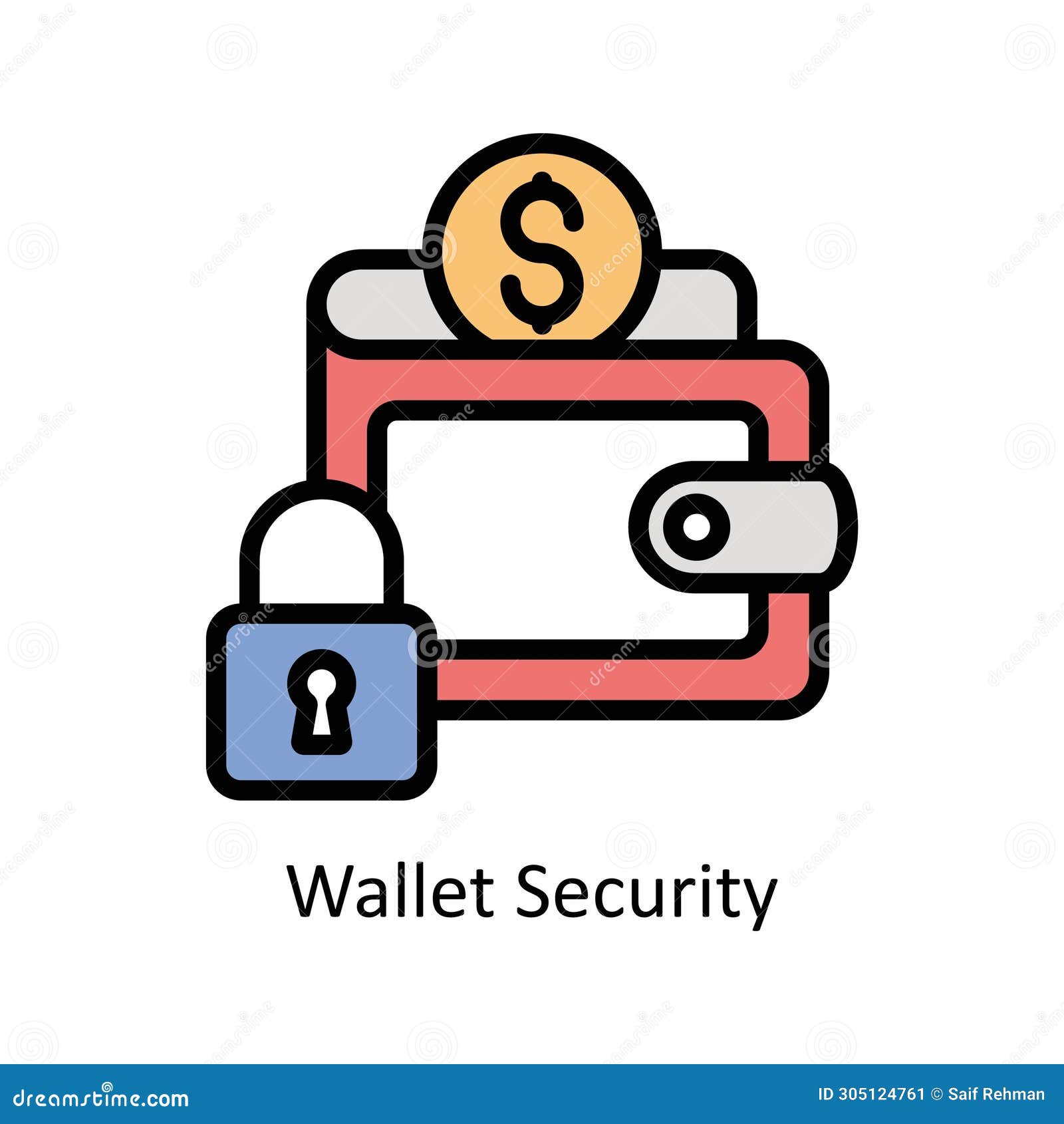Wallet Security Vector Filled Outline Icon Style Illustration. EPS 10 ...