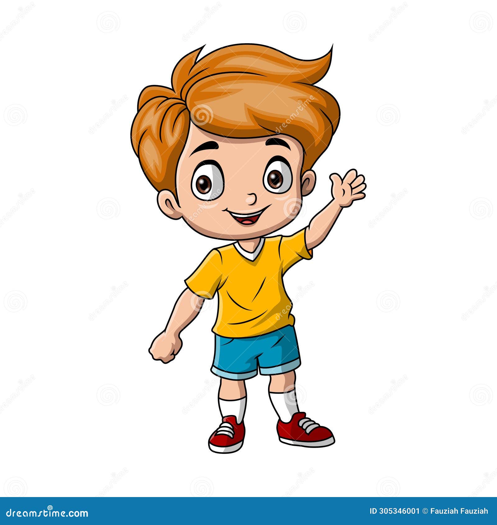 Happy Little Boy Cartoon Waving Hand Stock Vector - Illustration of ...