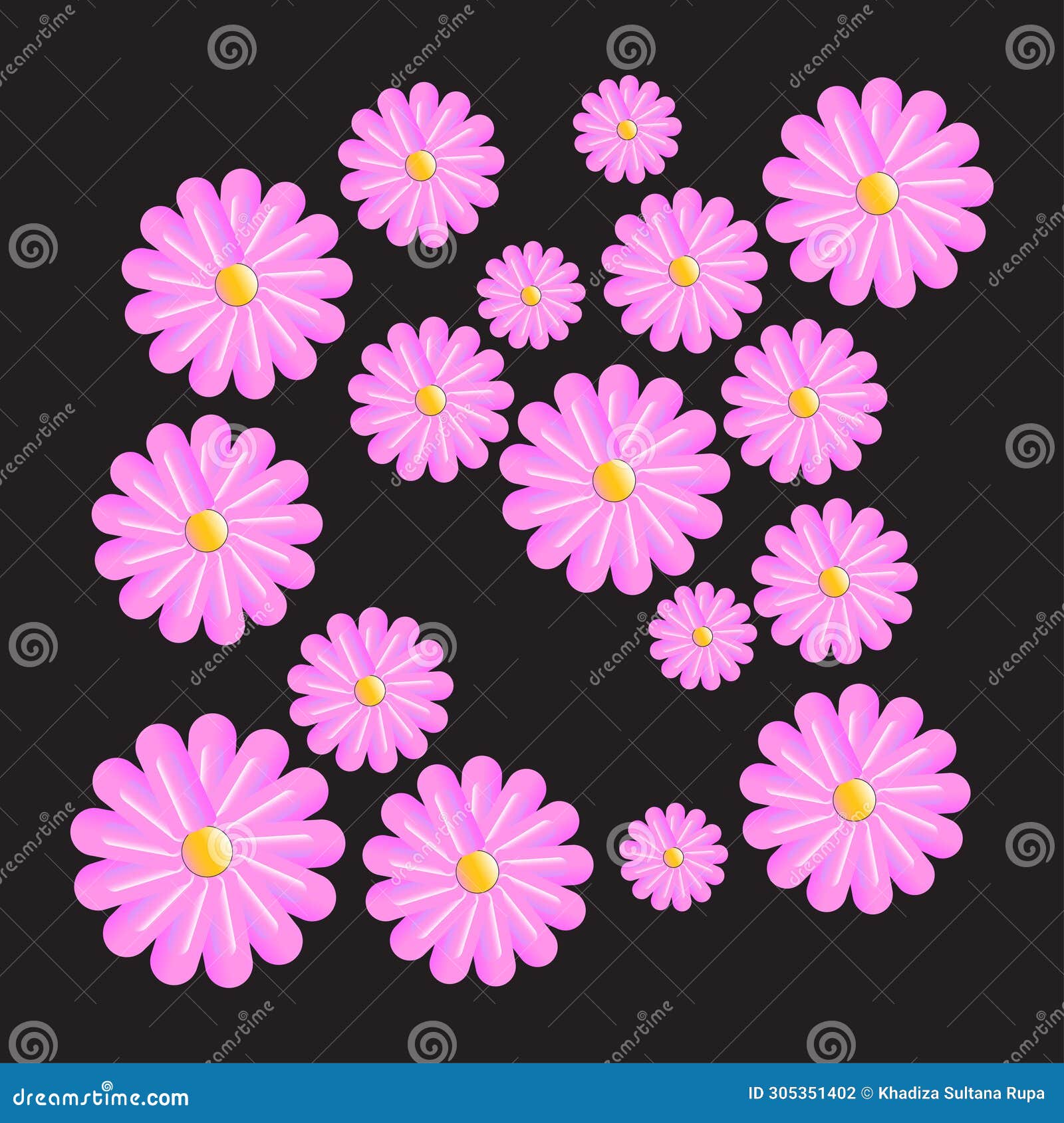 Baby Pink Flower Design Vector with Black Background, Stock Vector ...