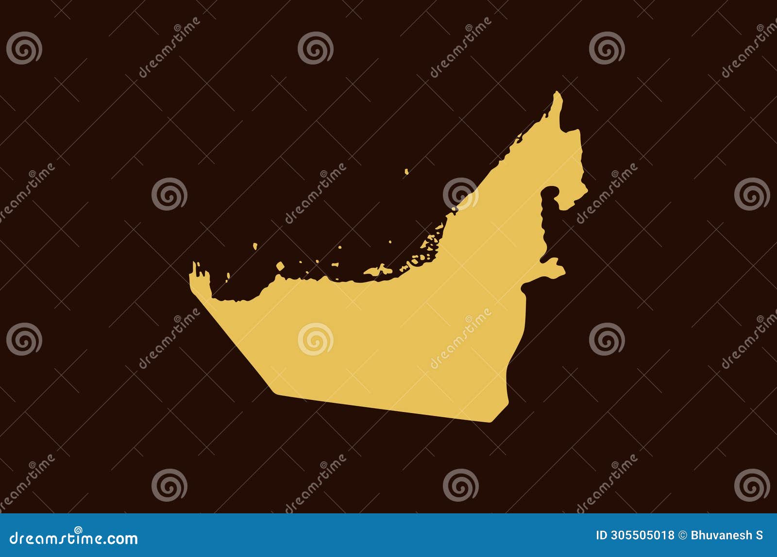 Gold Colored Map Design Isolated on Brown Background of Country United ...