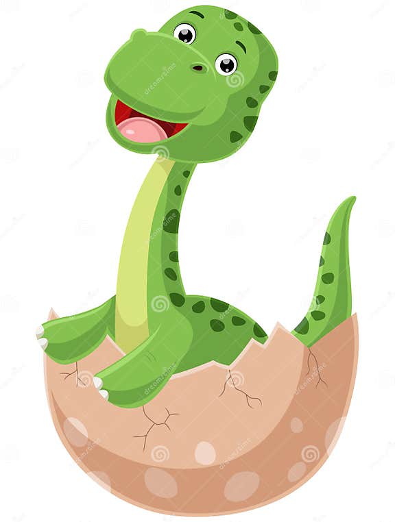 Cute Baby Brontosaurus Cartoon Hatching from Egg Stock Illustration ...