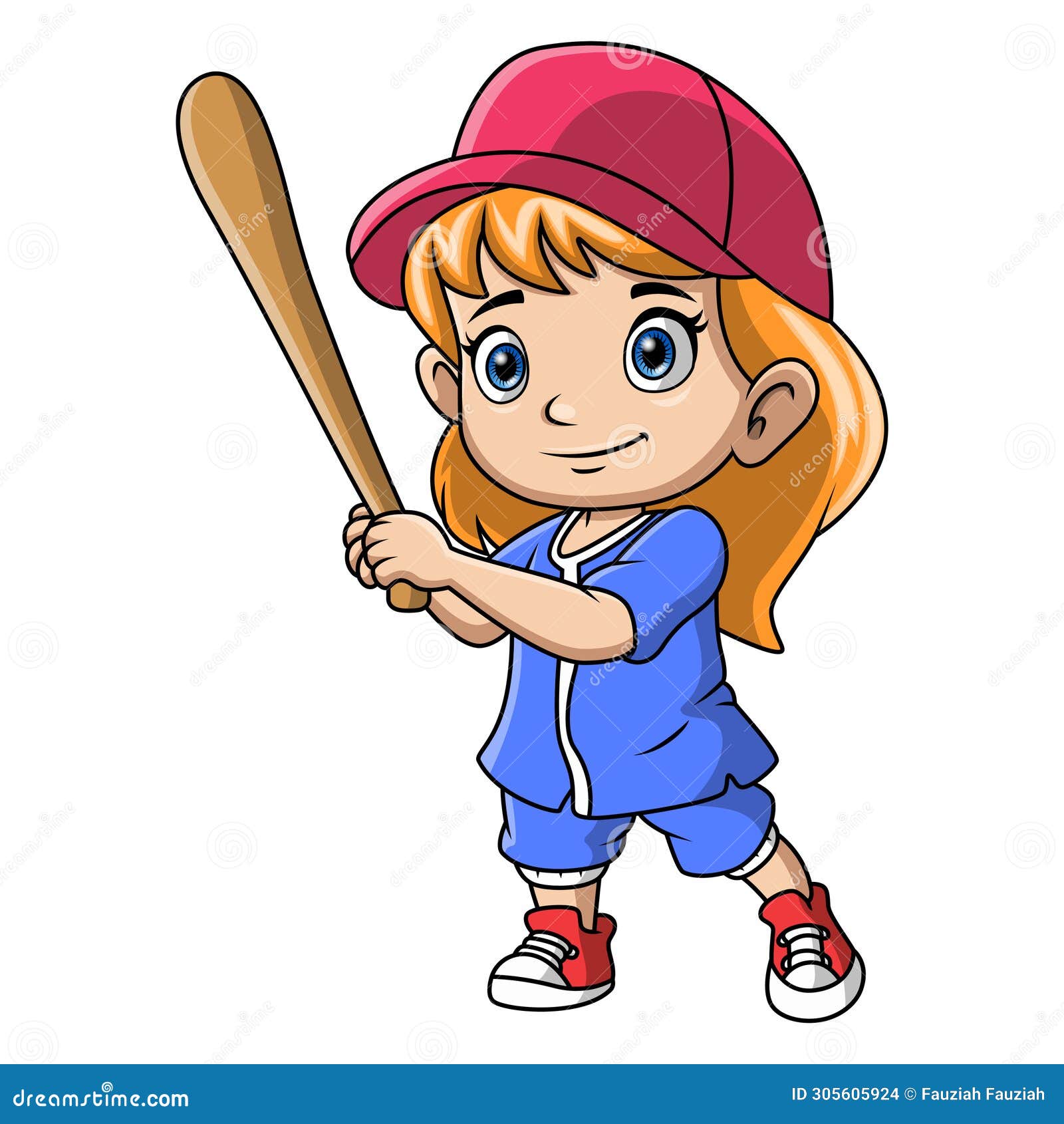 Cute Little Girl Cartoon Playing a Baseball Stock Vector - Illustration ...