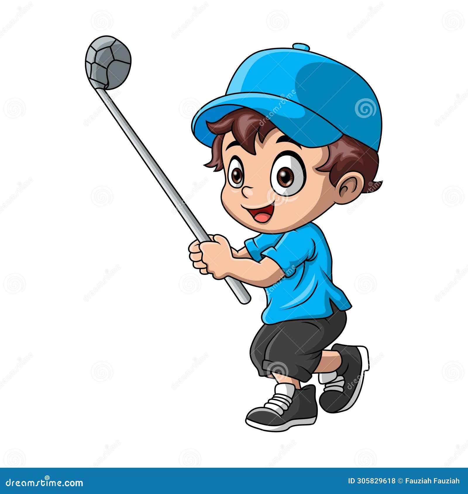 Cute Little Boy Cartoon Playing Golf Stock Vector - Illustration of ...