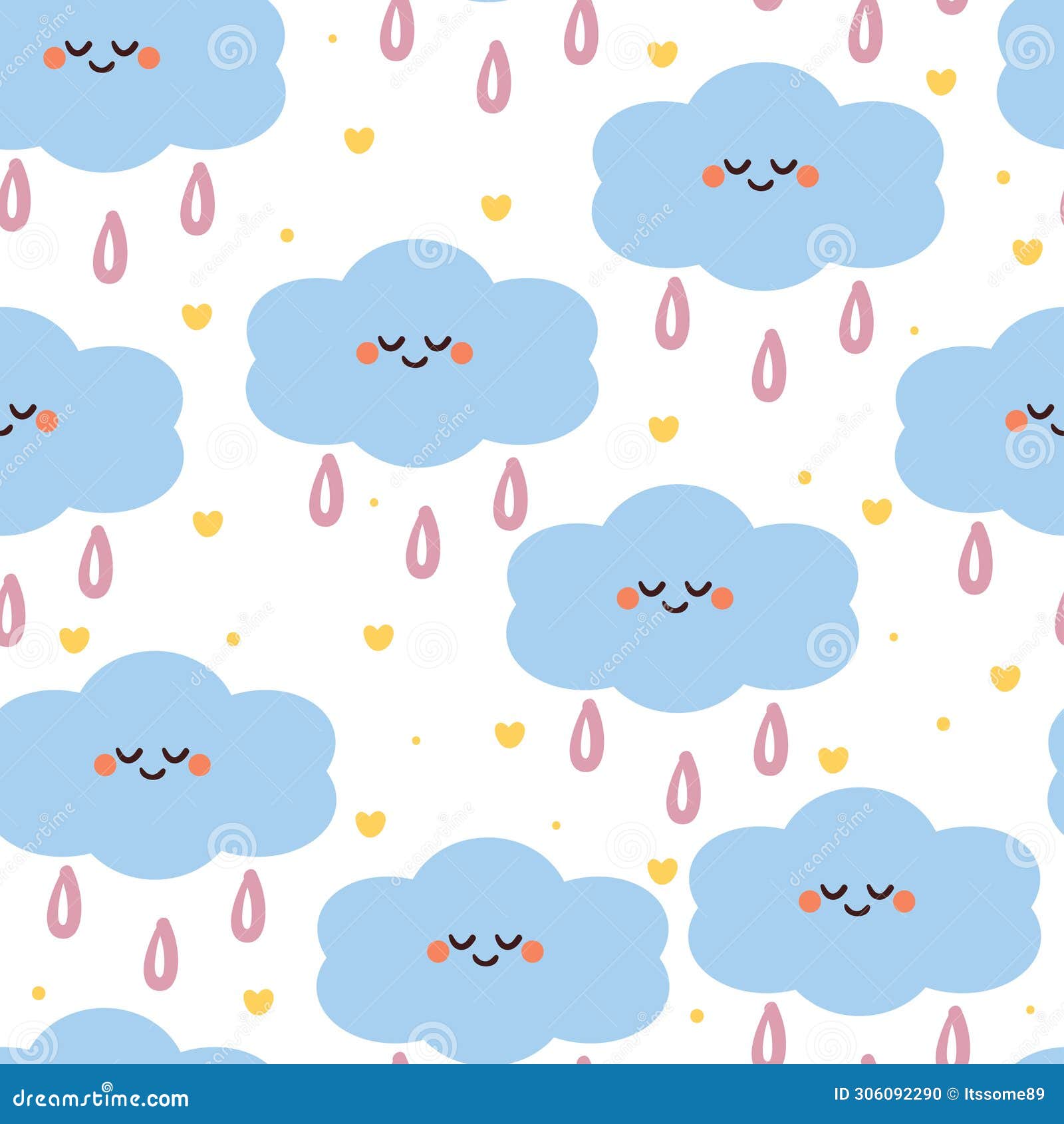 Seamless Pattern Cartoon Clouds and Rain Stock Vector - Illustration of ...