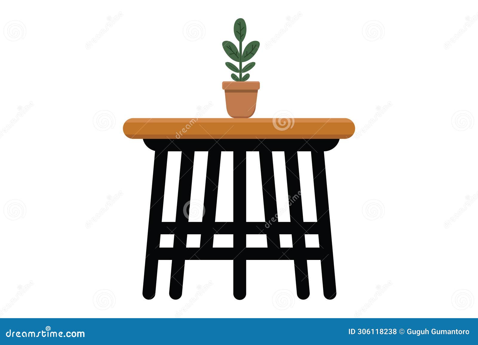 Single Wood Table with Plant Vector Illustration Stock Illustration ...