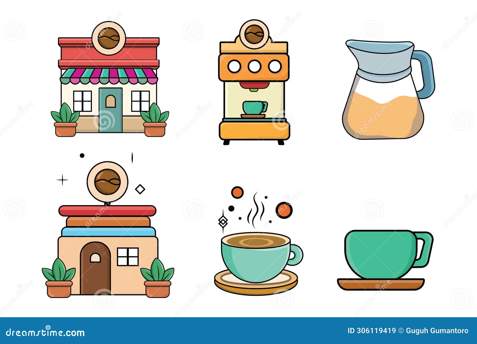 Colorful Coffee Shop Elements Vector Illustration Stock Illustration ...