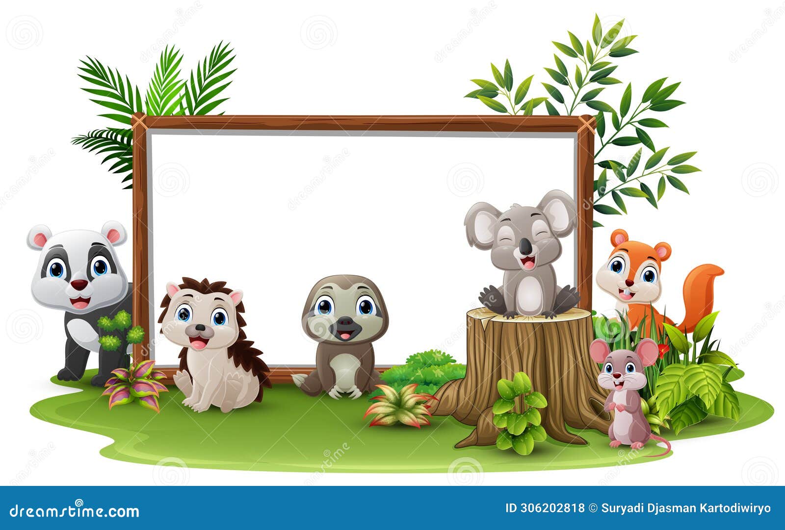 Cute Wild Animals Cartoon with Blank Board Stock Illustration ...