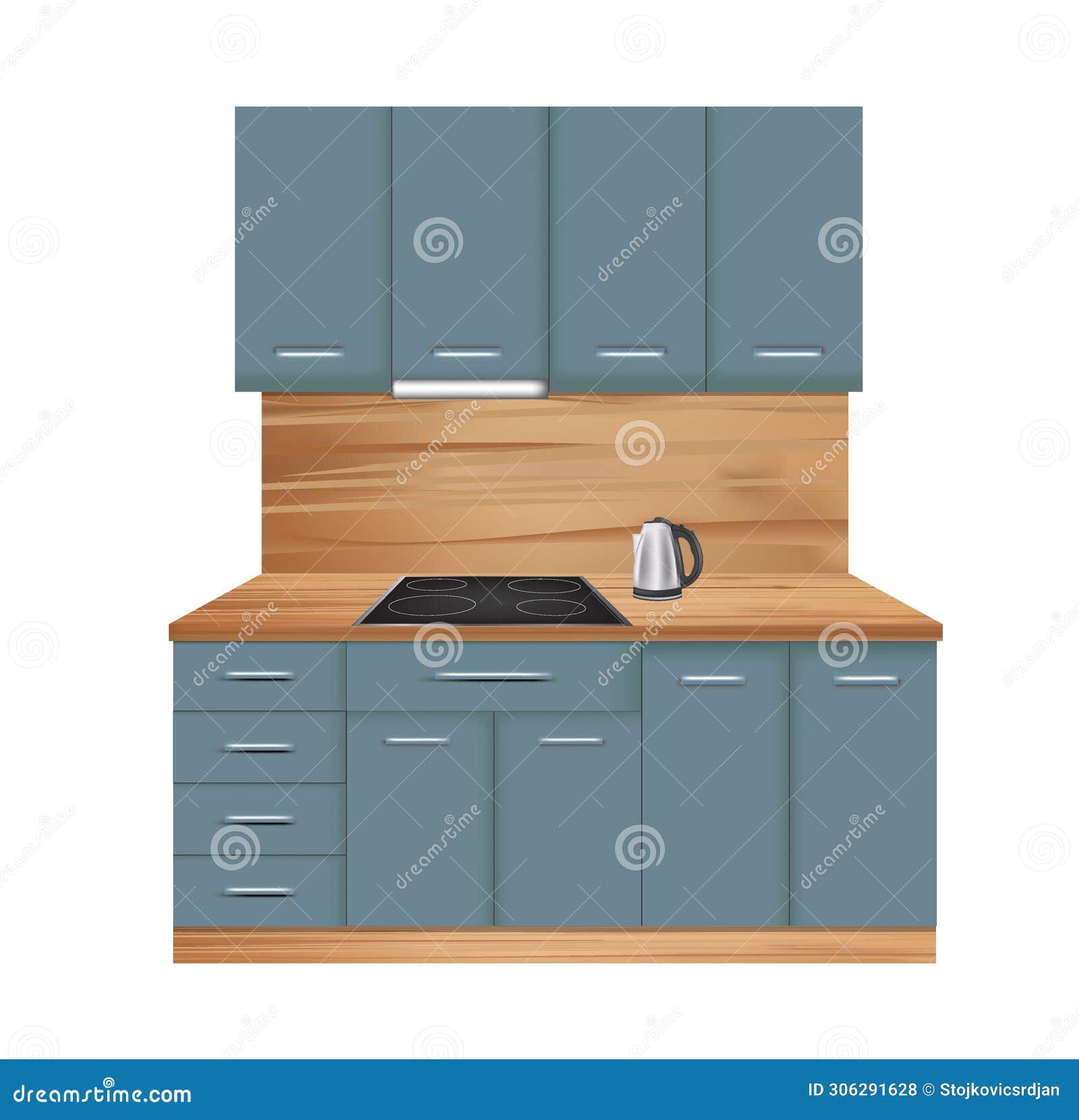 Pale blue kitchen design stock vector. Illustration of kitchen - 306291628