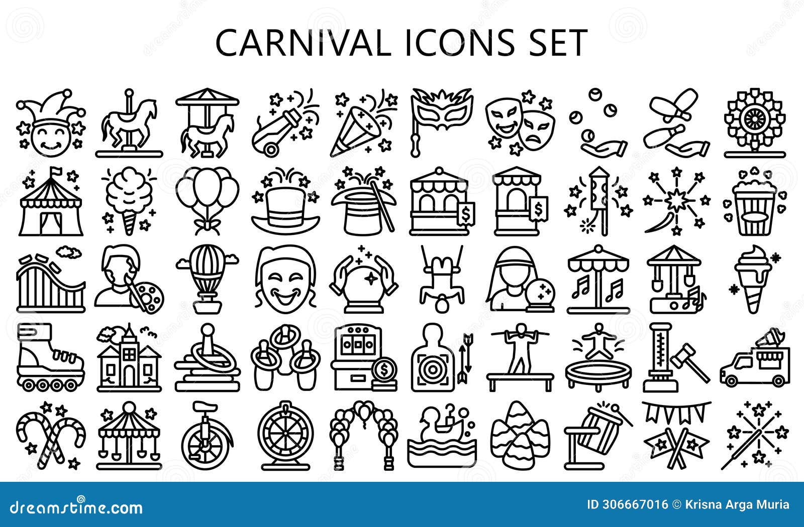 Carnival Black Outline Icon Pack Stock Vector - Illustration of circus ...