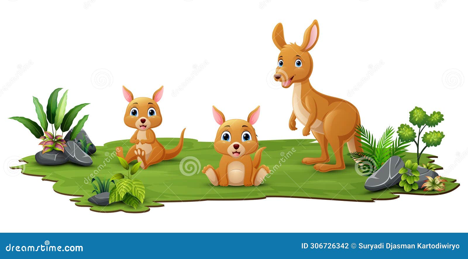 Cute Family Kangaroos Cartoon In The Grass Vector Illustration ...