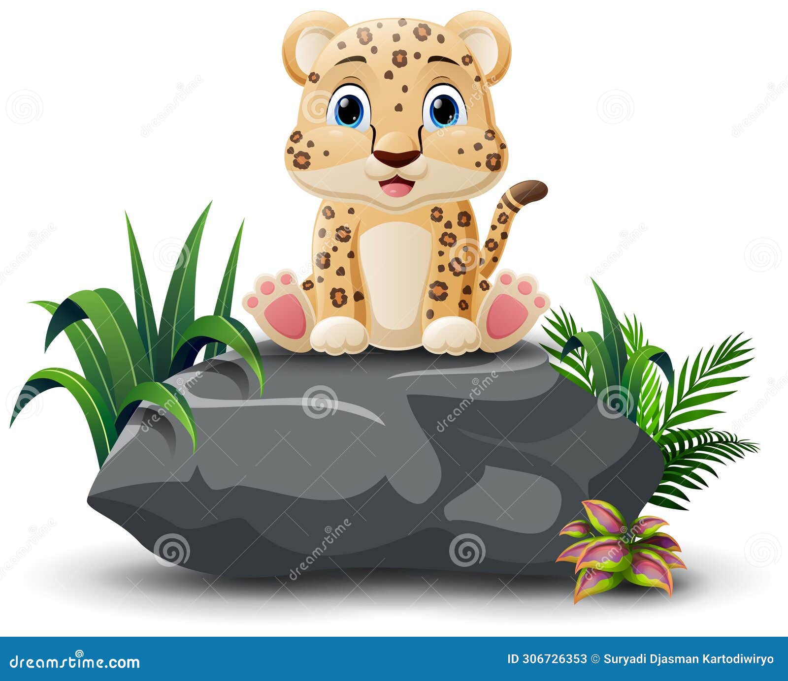 Cute Leopard Cartoon Sitting on the Stone Stock Vector - Illustration ...