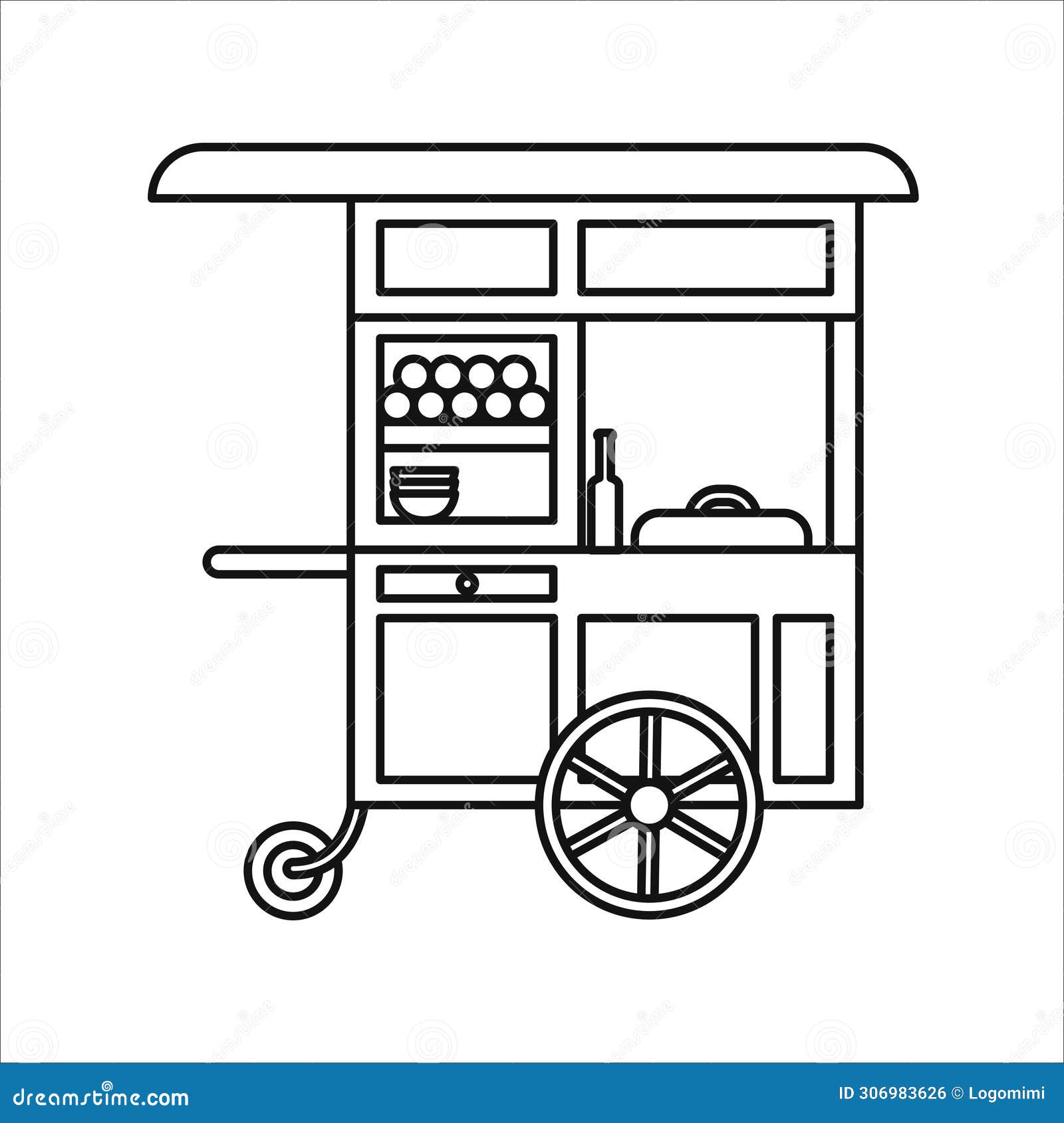 Meatball Food Cart in Line Art Style, Gerobak Bakso or Baso, Gerobak ...
