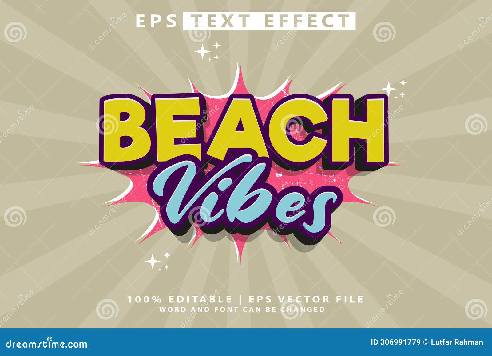 Editable Text Effect Beach Vibes 3d Template Style Stock Vector ...