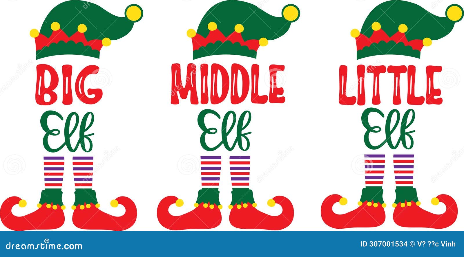 Big Elf, Middle Elf, Little Elf Vector Illustrator File for Christmas ...